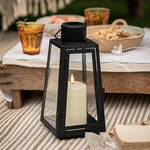 LumaBase Metal Lantern with Battery Operated Candle - Black (Small ...