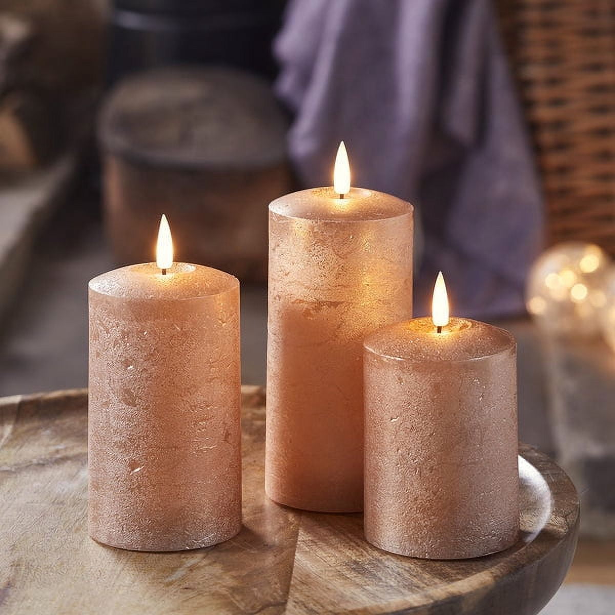 Lights4fun, Inc. TruGlow Copper LED Pillar Candles, Set of 3 ...