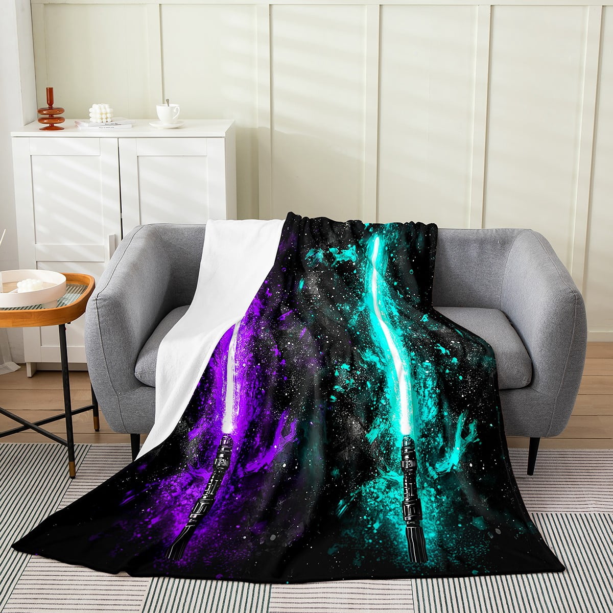 Lightsaber Throw Blanket Queen 90x90,Neon Purple Teal Fleece Blanket ...