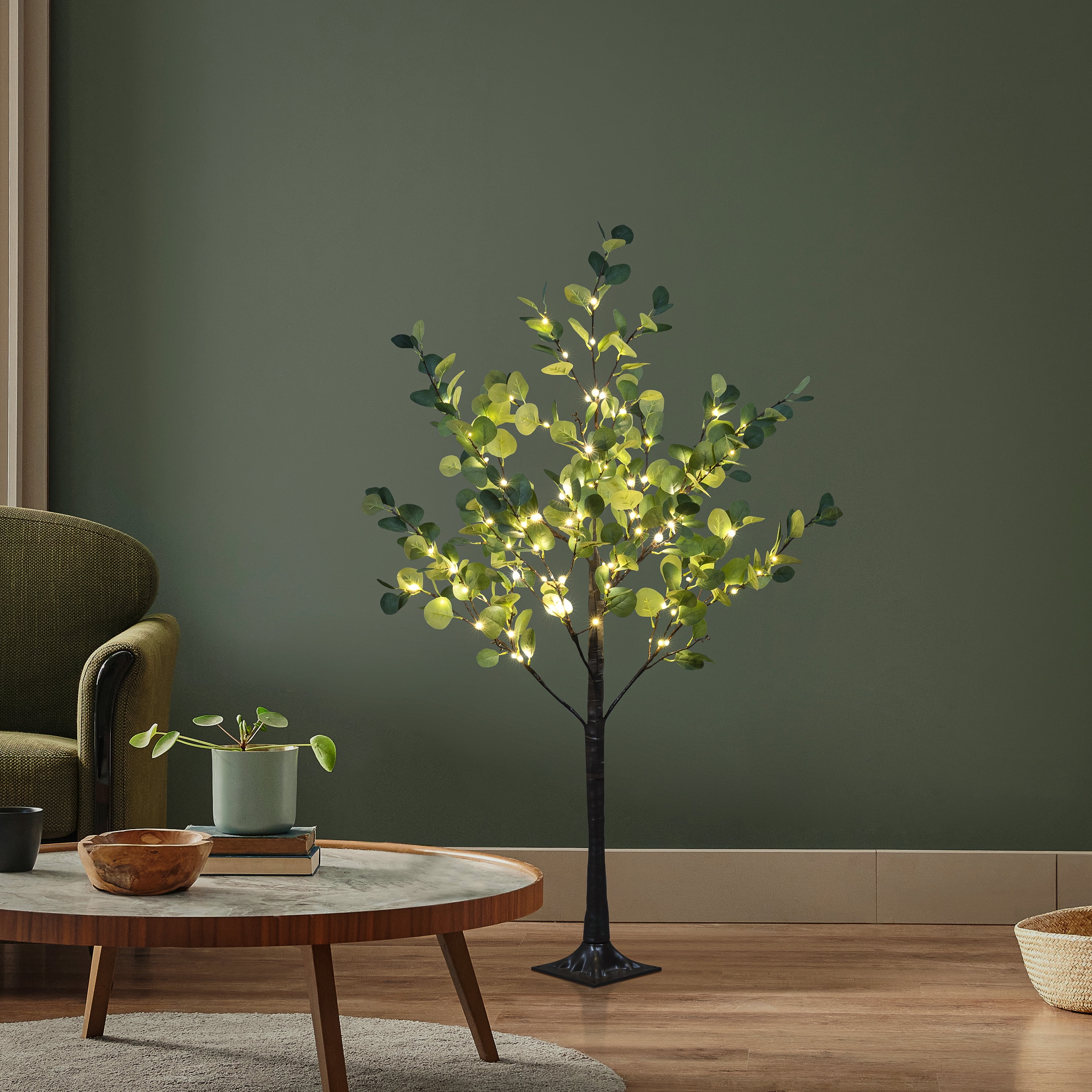 Lightshare 4FT Lighted Eucalyptus Tree 126 Warm White LED Artificial ...