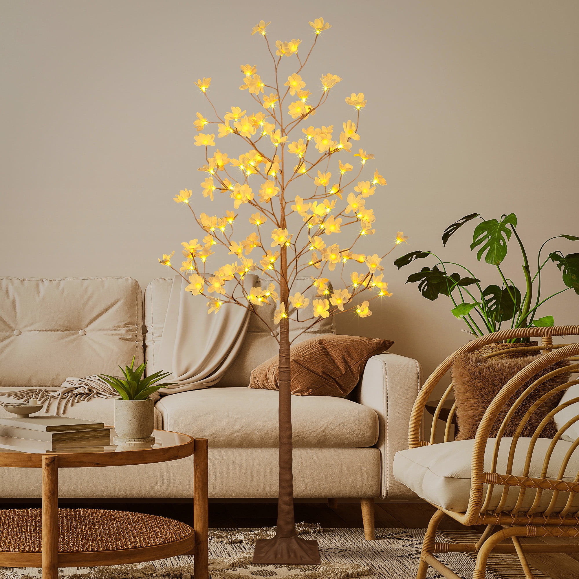 Lightshare 6FT Lighted Magnolia Tree 120L Artificial Plant, Faux Plant Tree with Warm White ...