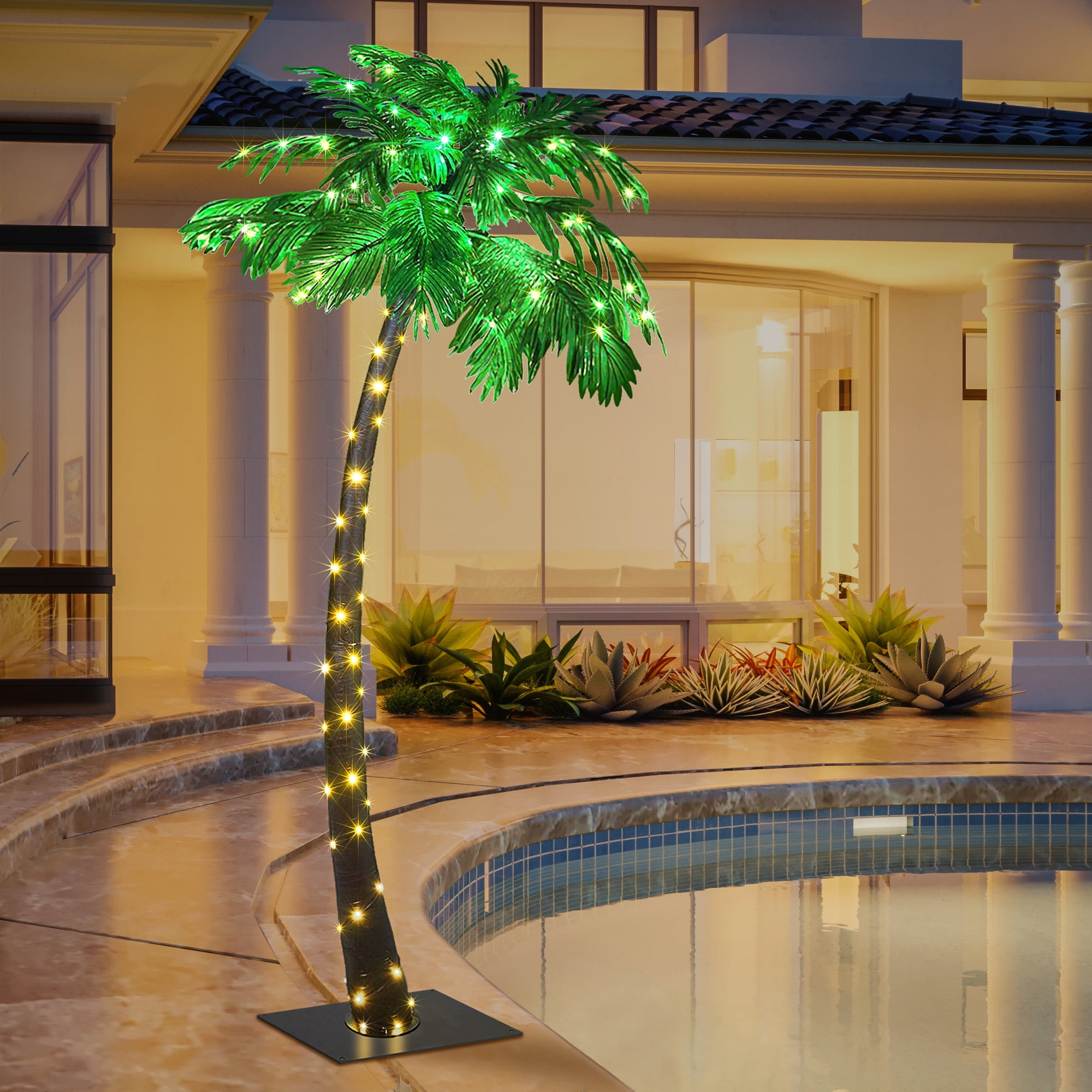 Lightshare 7FT Gorgeous Solar Palm Tree Artificial Tree, 96LED Lights ...