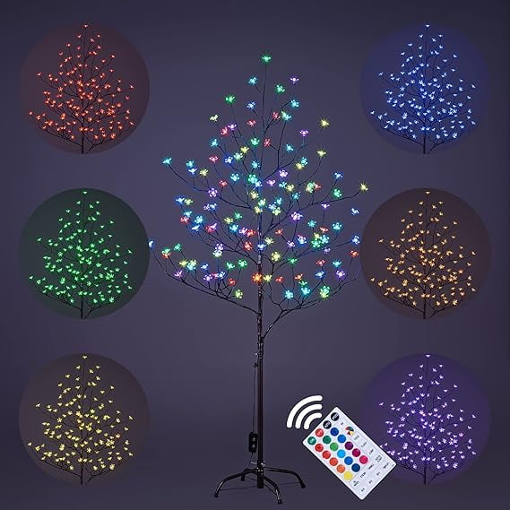 Lightshare Cherry Blossom Lighted Tree 5 Feet, RGB with Remote Control ...