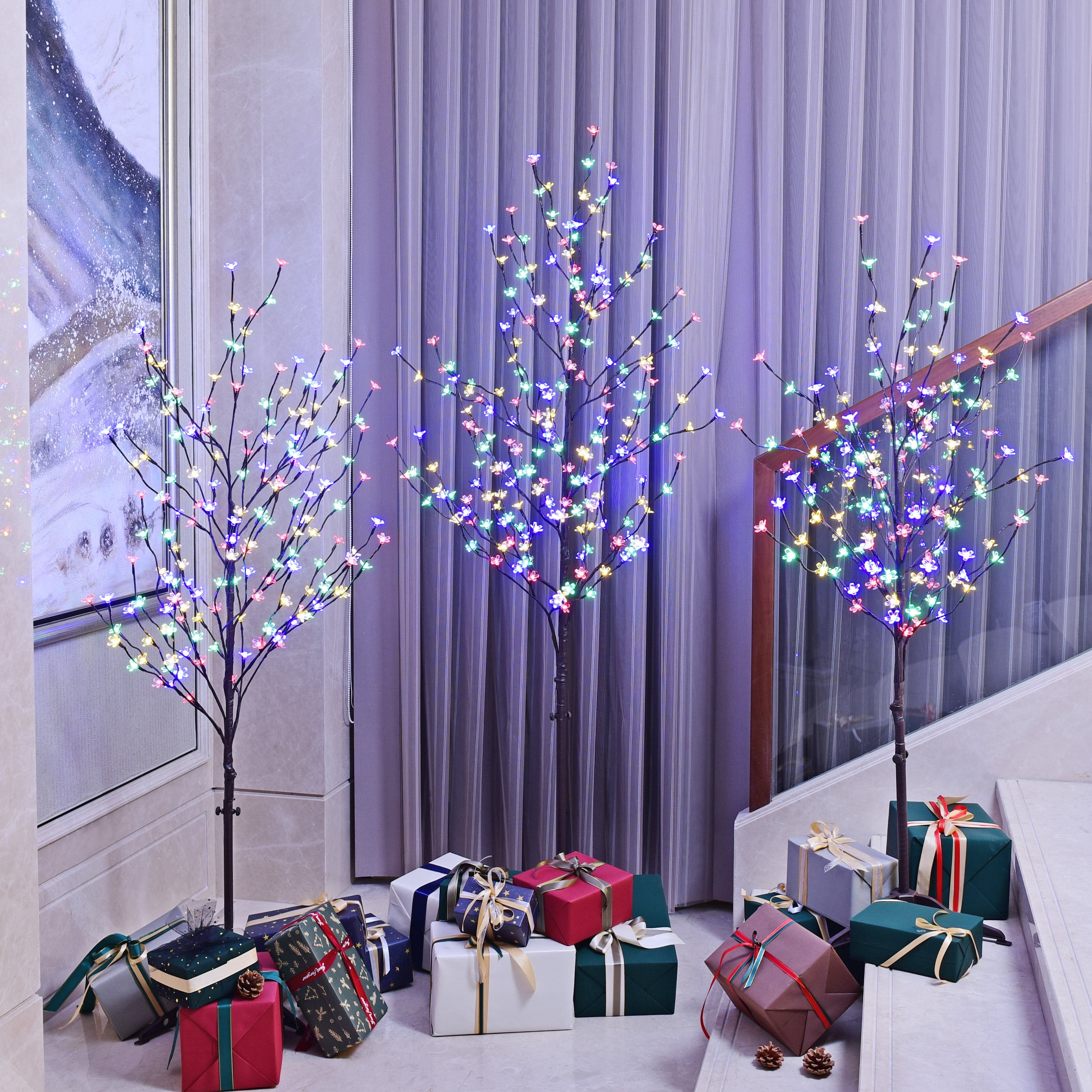 Lightshare Lighted Cherry Blossom Tree, 4FT, 5FT and 6FT, Pack of 3 ...