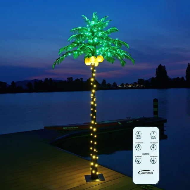 Lightshare 8FT Outdoor Artificial Palm Tree with Mini LED Lights, Trunk ...