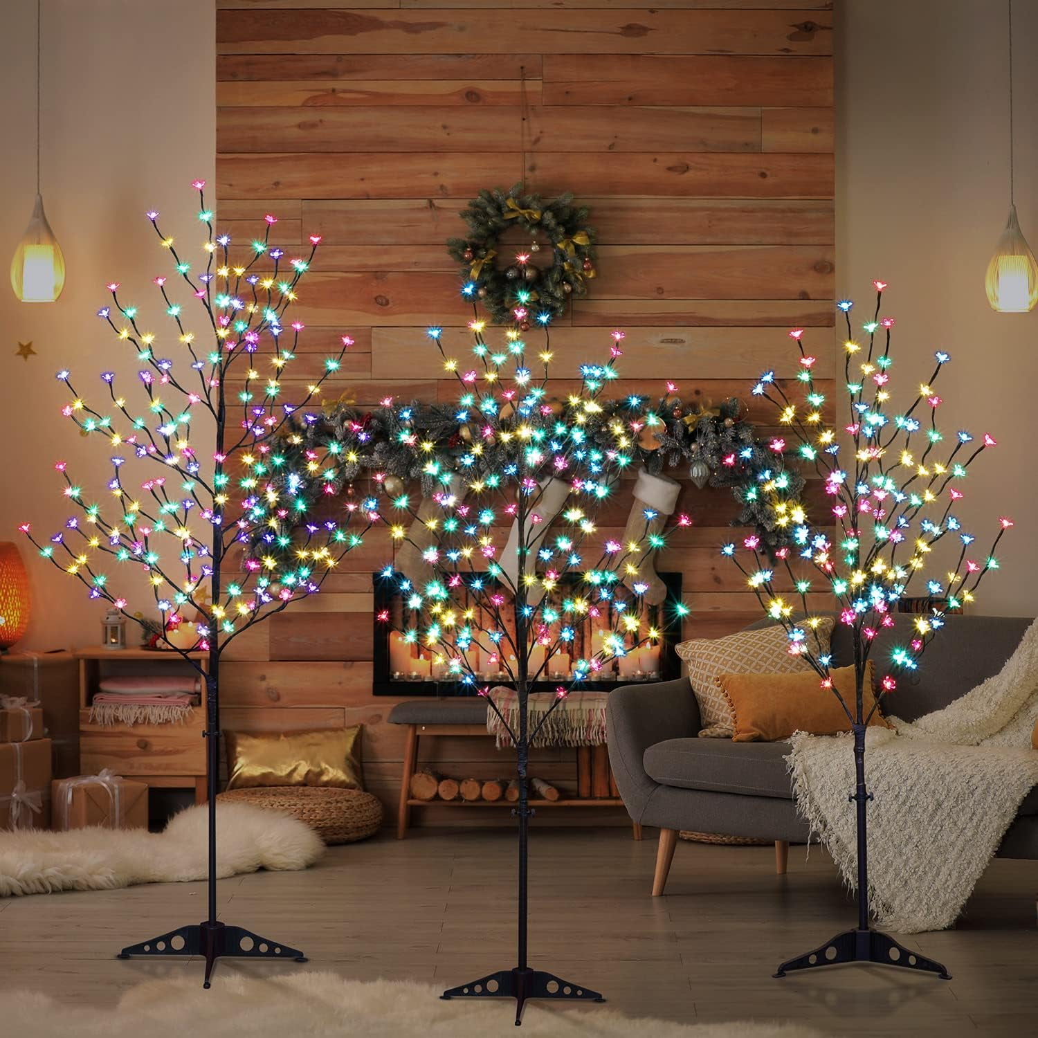 Lightshare Set of 3 LED Cherry Blossom Trees, 4FT 5FT and 6FT Lighted ...