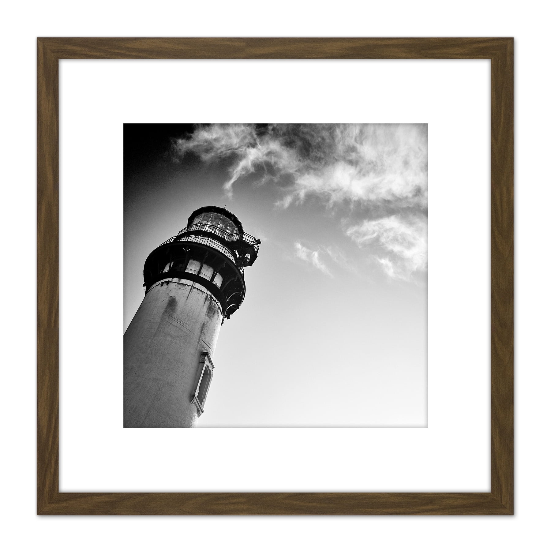Lightshouse Cloudy Sky Black White Photo 8X8 Inch Square Wooden Framed ...