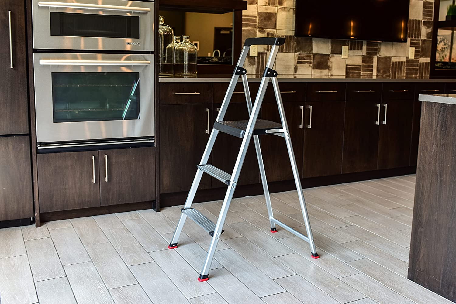 Lightweight 3-Step Aluminum Folding Ladder with Project Top, Silver ...