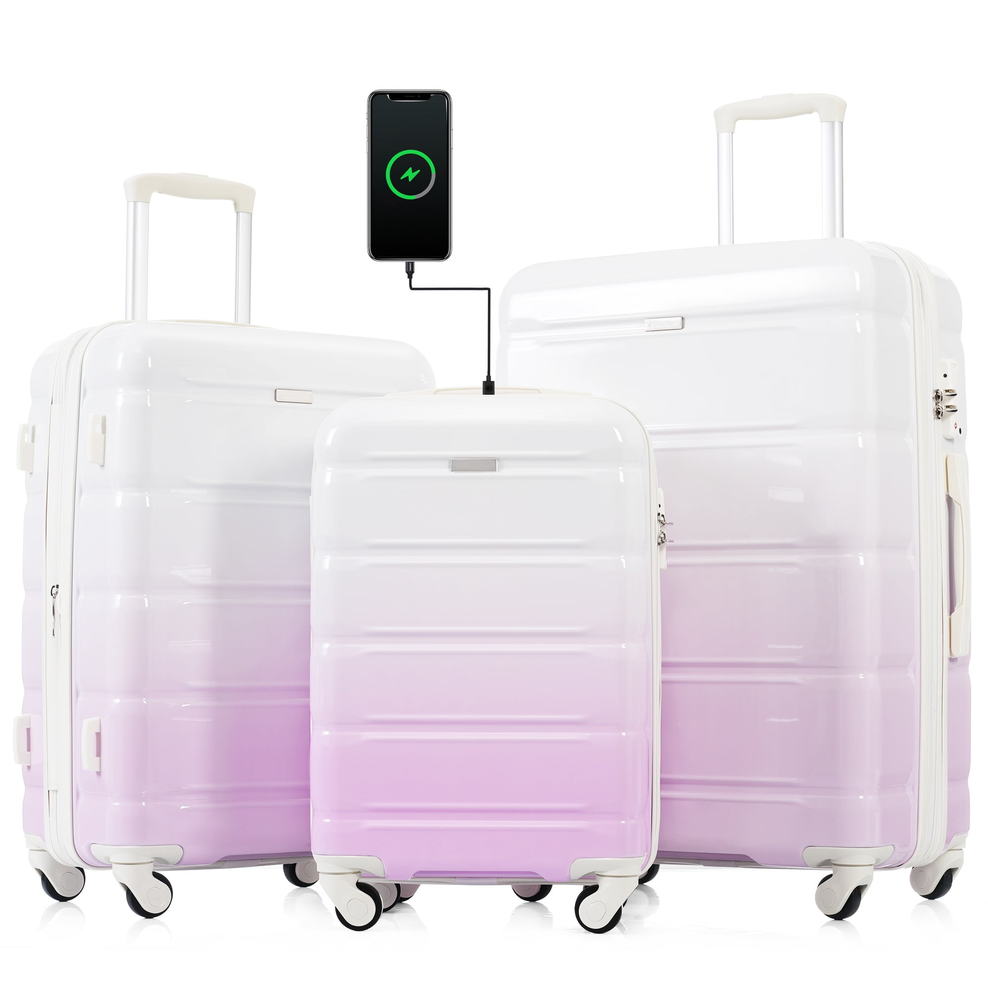 Lightweight ABS PC Luggage Set Powerful Charger Ports Expandable 24 ...