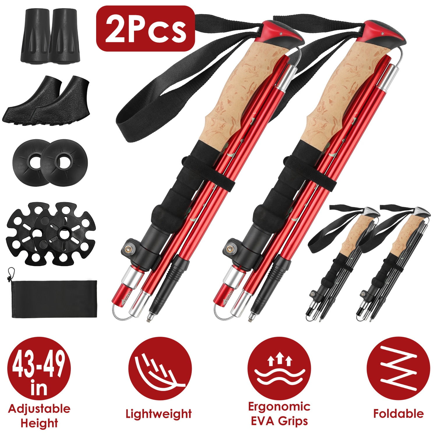 Lightweight Aluminum Walking Sticks Collapsible Trekking Poles with EVA ...