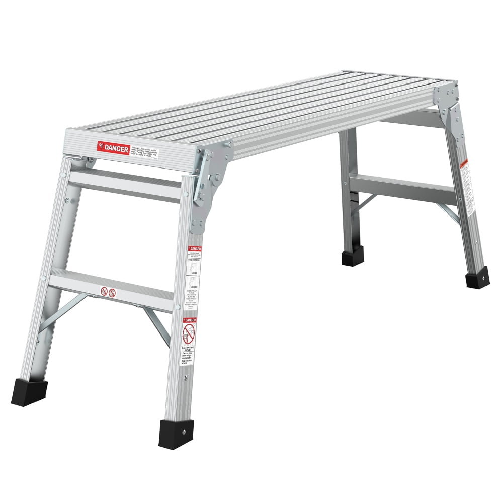 Lightweight Aluminum Work Platform with Folding Ladder – Portable Bench for Various Tasks ...