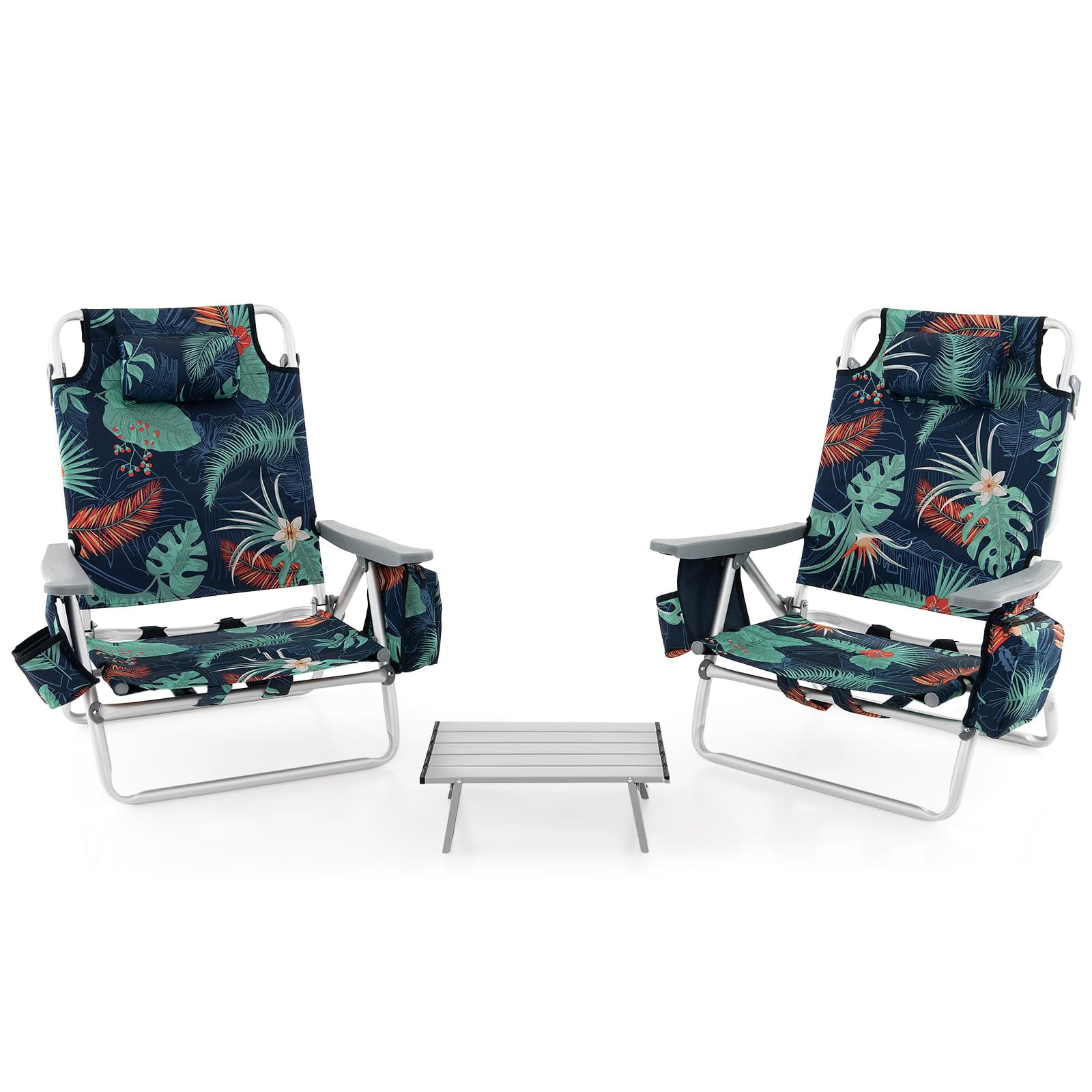 Lightweight Backpack Beach Chairs 2 Pack, Reclining Lounge Chair with ...