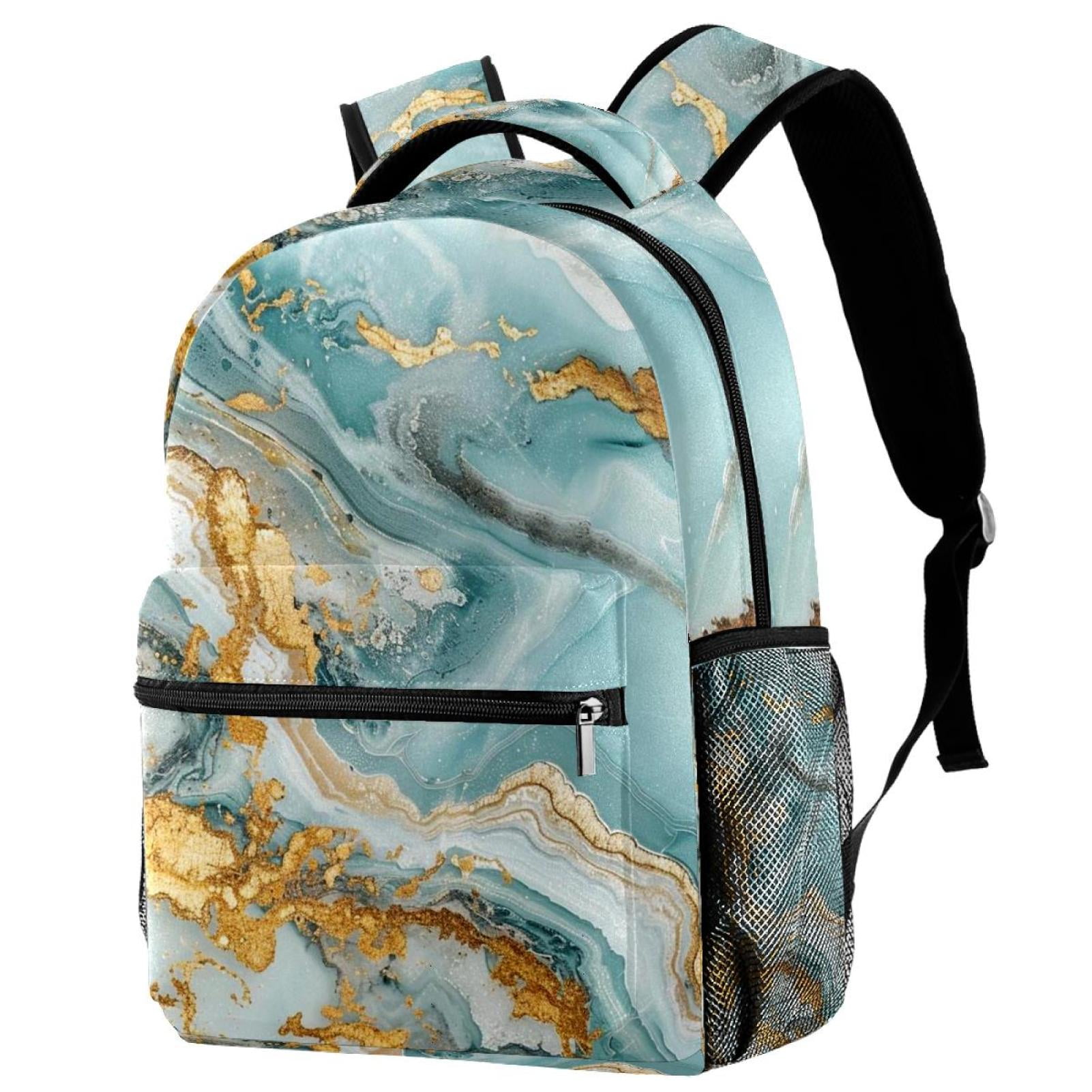 Lightweight Backpack Blue Gold Marble Texture School Bag Travel Laptop ...