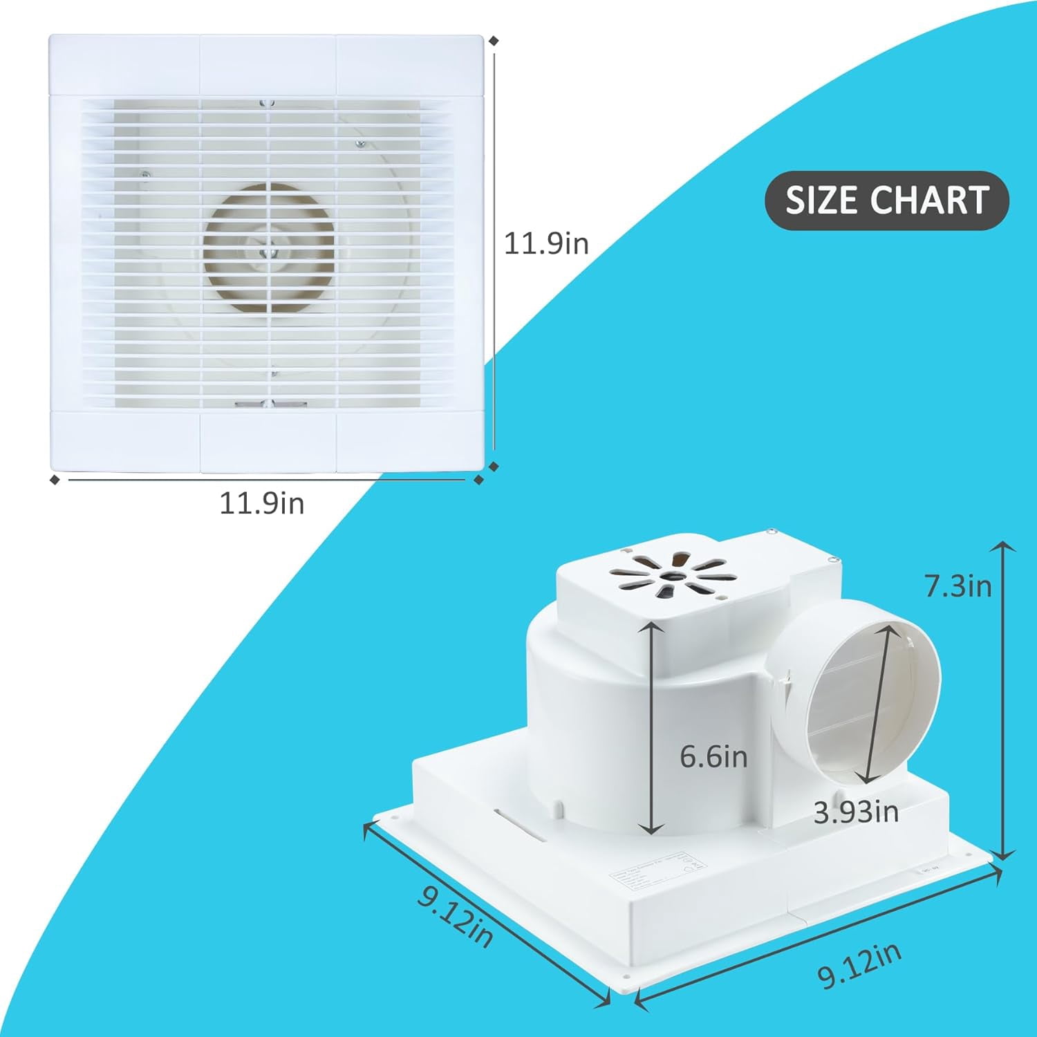 Lightweight Bathroom Fan for Ceiling, 110CFM Ductless Exhaust w/ 12x12 ...