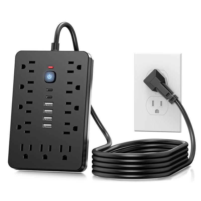Lightweight Black 17 In 1 Surge Protector Power Strip, Wall Mounted ...