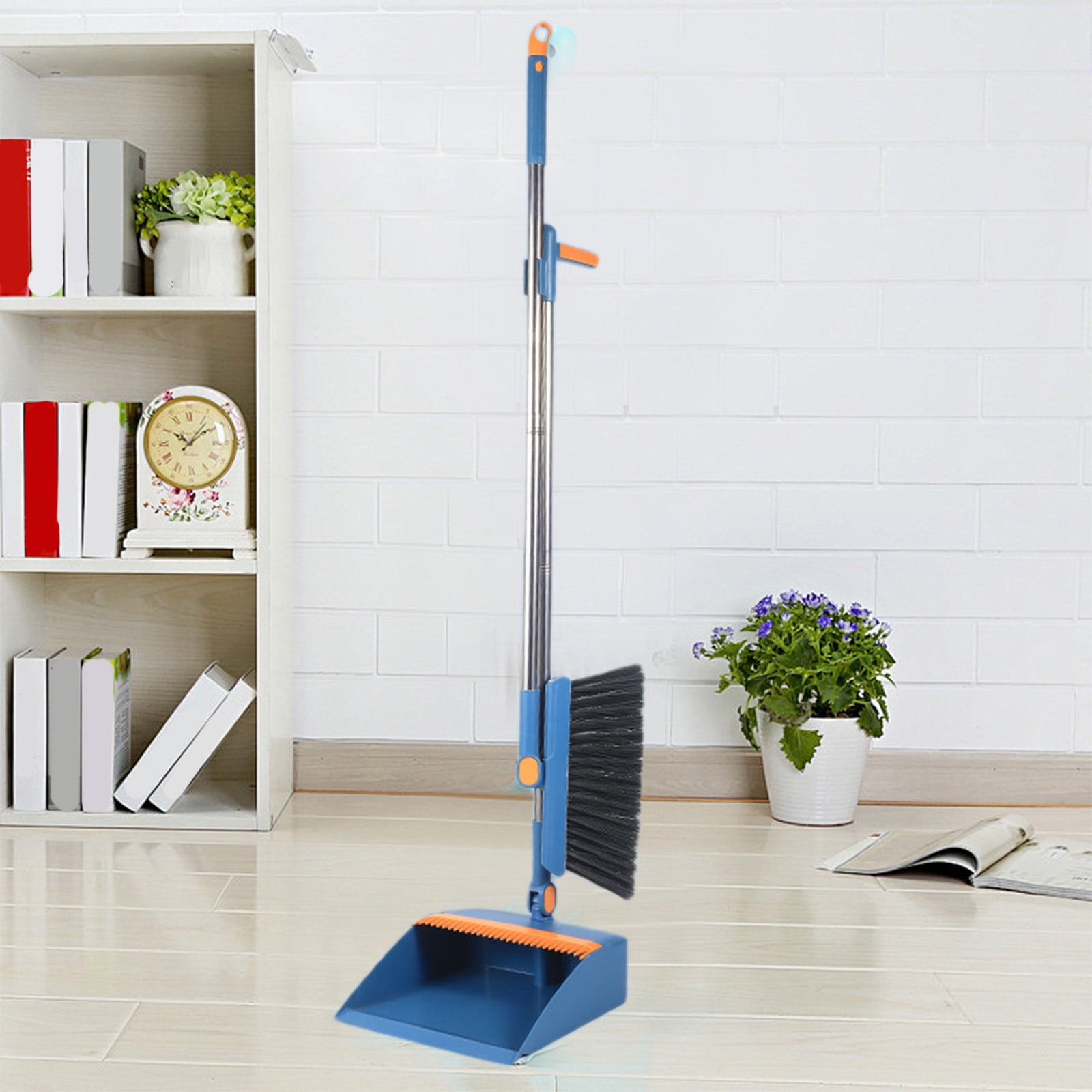 Lightweight Broom and Dustpan Set - 37.8 Inch Long Handle, Self ...