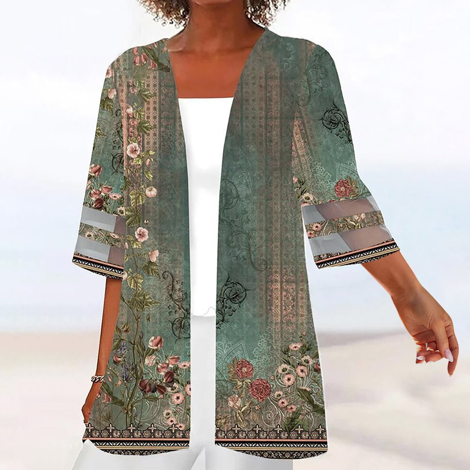 Lightweight Cardigans for Women Summer Open Front 3/4 Sleeve Shirts ...