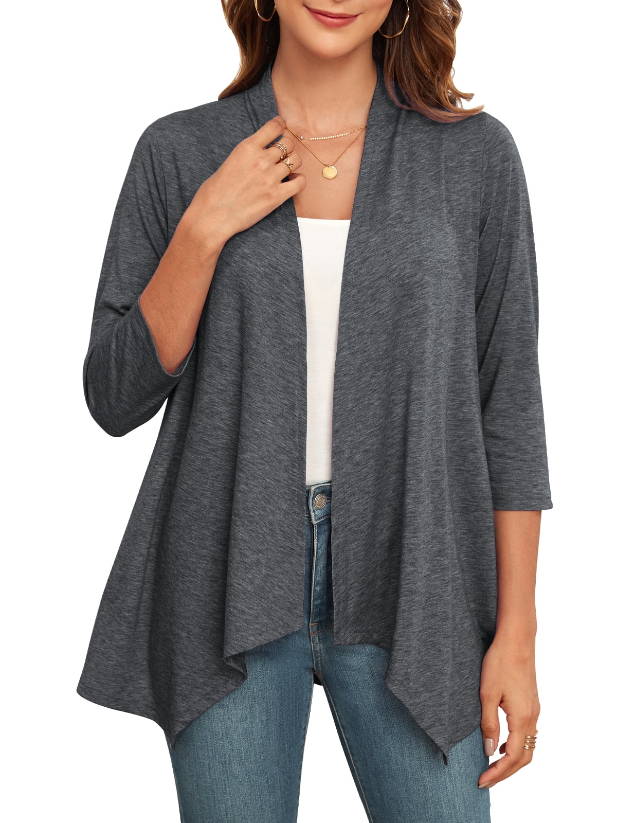CRAYNER Women Cardigan Casual Lightweight Cardigan 3/4 Sleeve Open ...