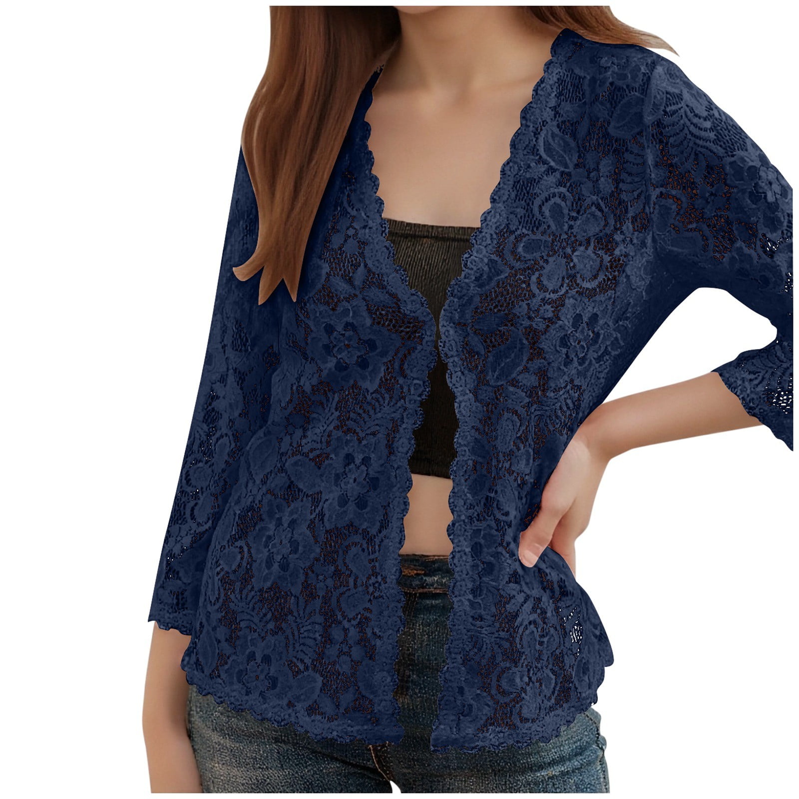 Lightweight Cardigans for Women Lace Floral Open Front Cardigan Solid ...