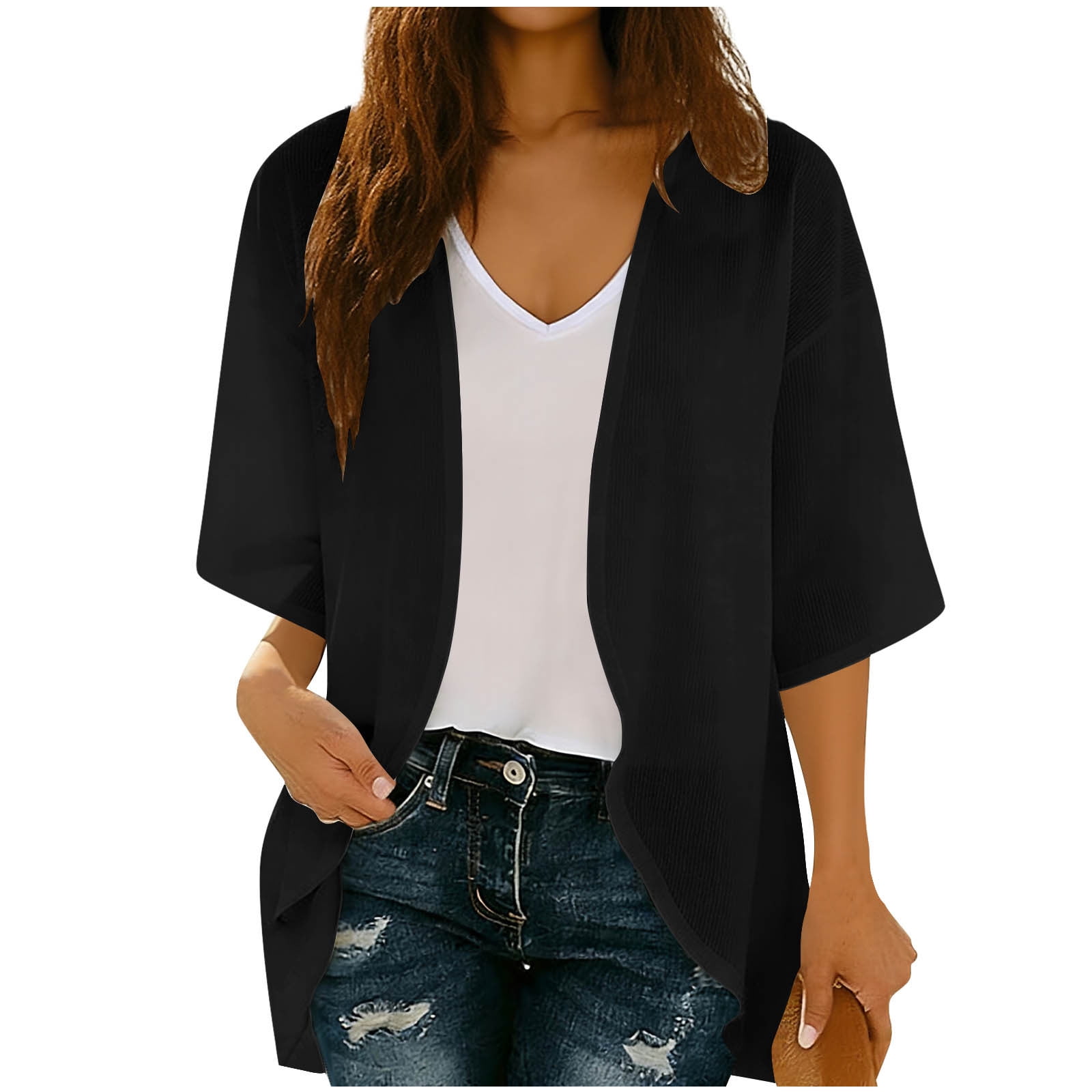 Lightweight Cardigans for Women Summer Fashion Beach Cover Ups 3/4 ...