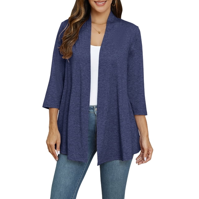 VEPKUL Women Cardigan Casual Lightweight Plus Size Cardigan 3/4 Sleeve ...