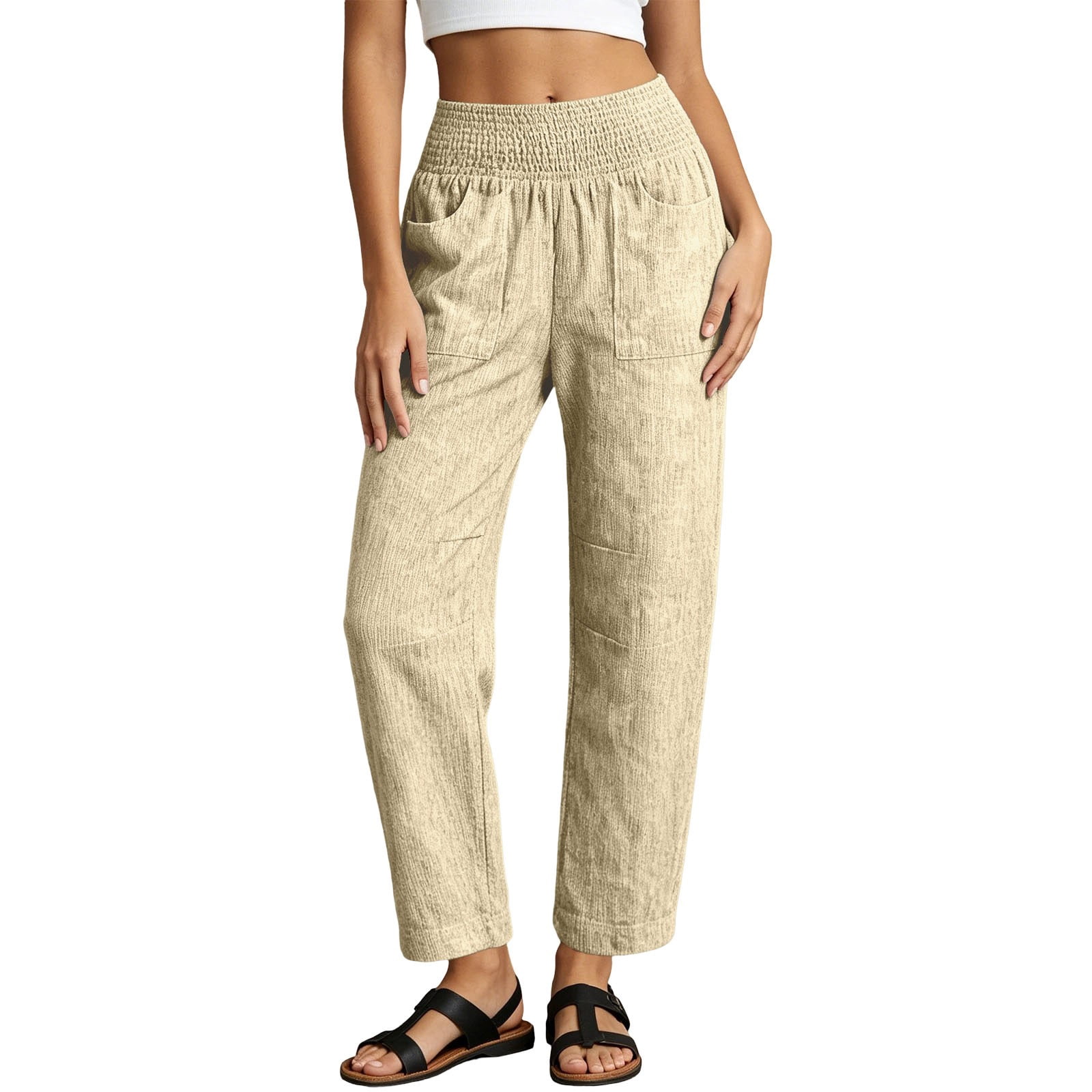 Lightweight Casual Ankle Pants With Waist And Side Pockets For Yoga ...