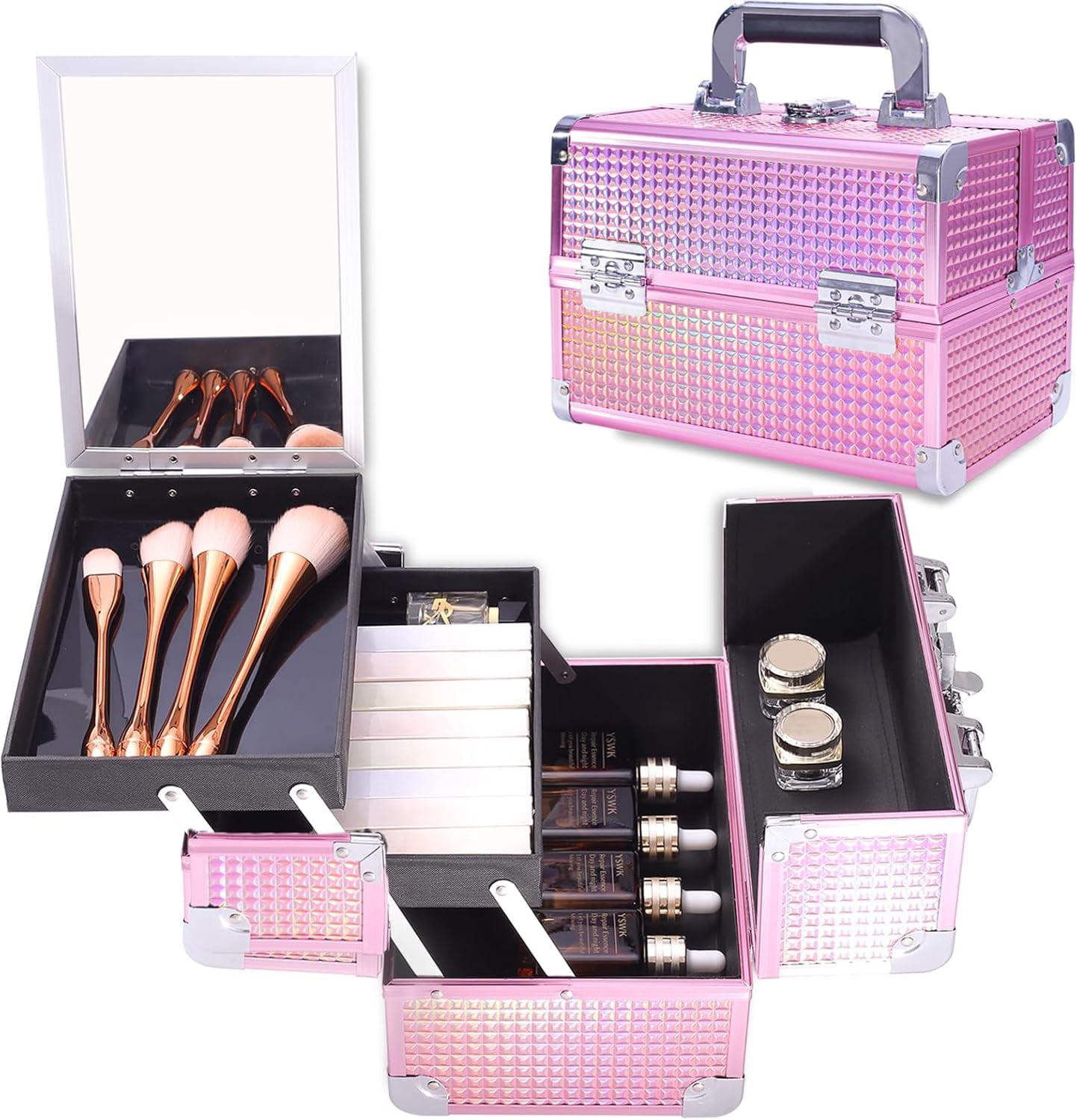 Lightweight Cosmetic Box Makeup Train Case Lockable Makeup Case ...