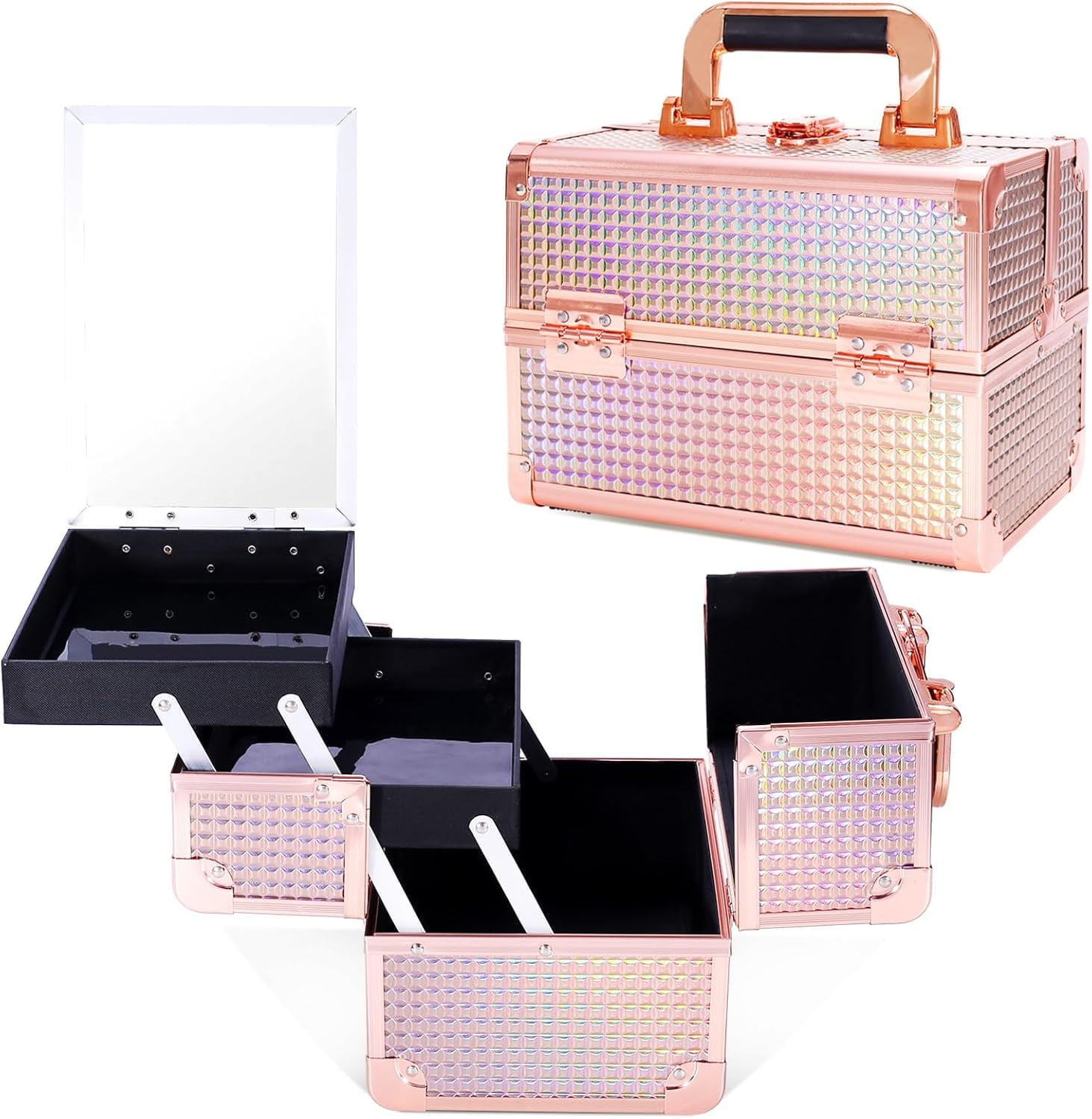Lightweight Cosmetic Box Makeup Train Case Lockable Makeup Case ...