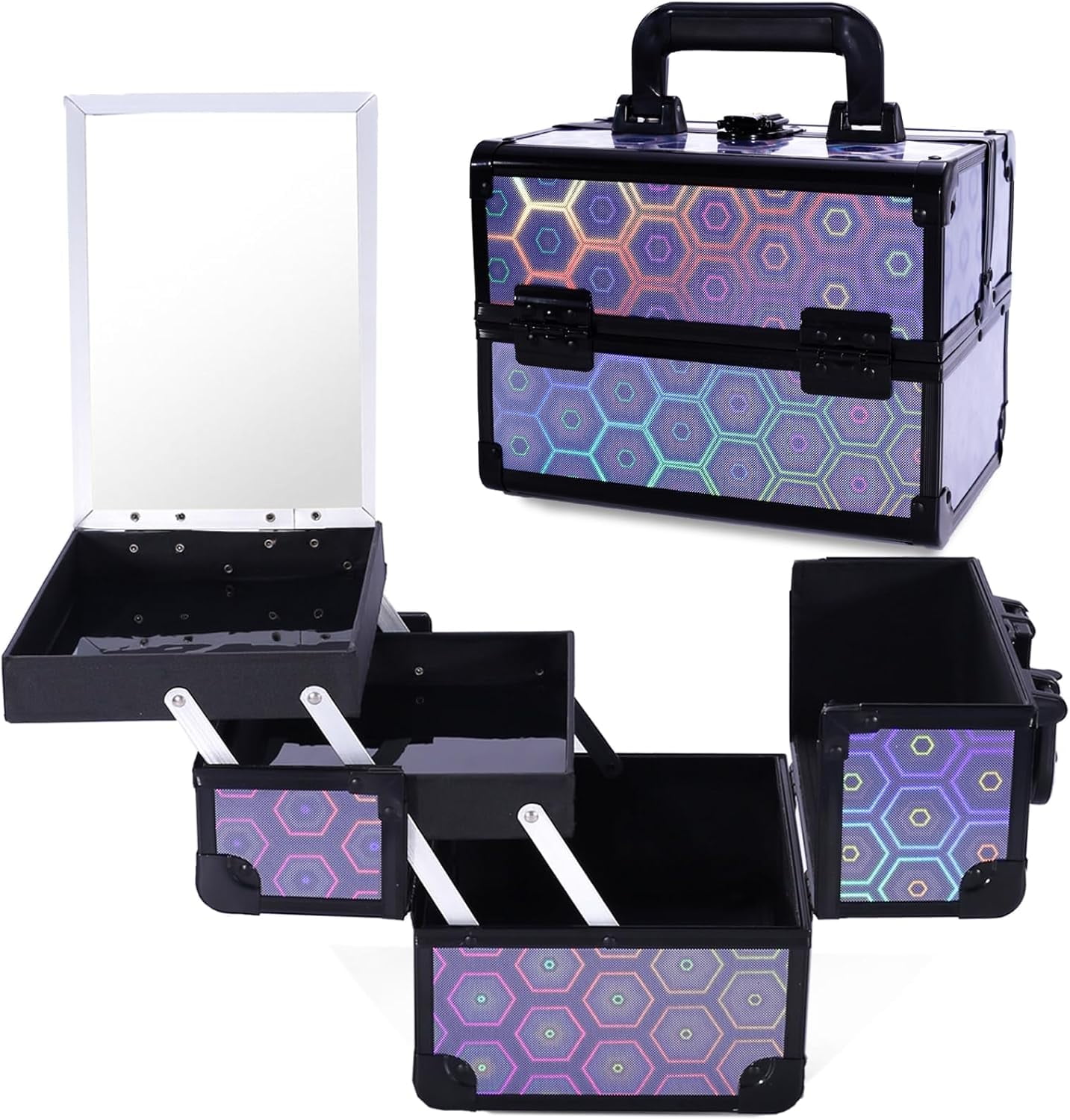 Lightweight Cosmetic Box Makeup Train Case Lockable Makeup Case ...