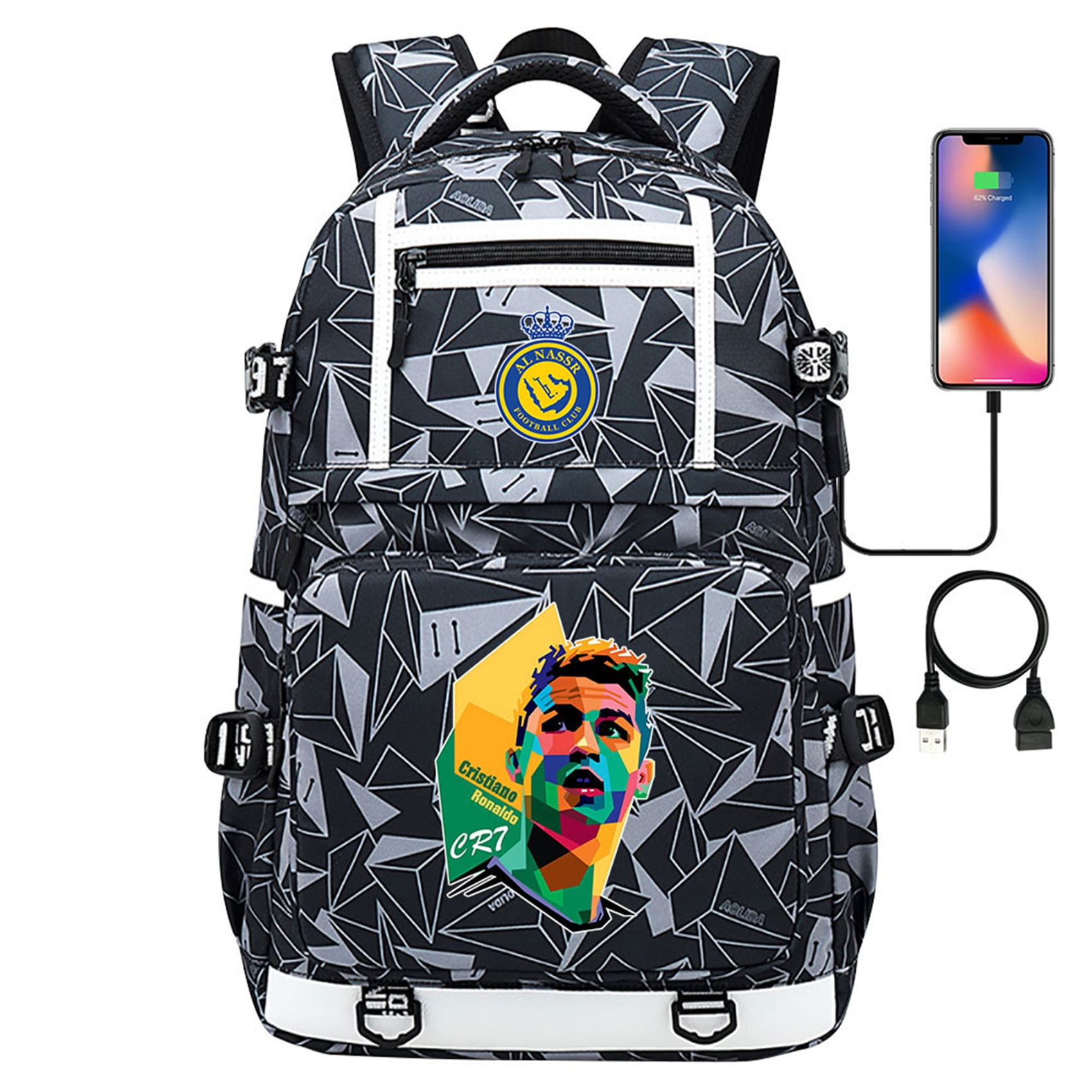 Lightweight Cristiano Ronaldo Backpack Al Nassr FC CR7 School Bag with ...