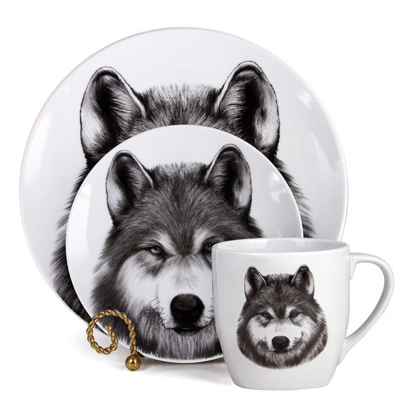 Lightweight Dinnerware Set Wolf Dinnerware Set of 3 Plate Set with Mug ...