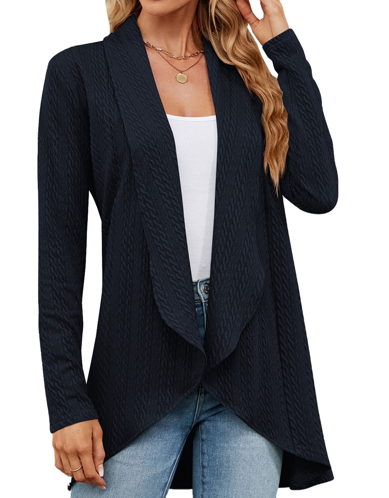 Cogild Women's Lightweight Long Coat Fall Cardigan Sweater, Open Front ...