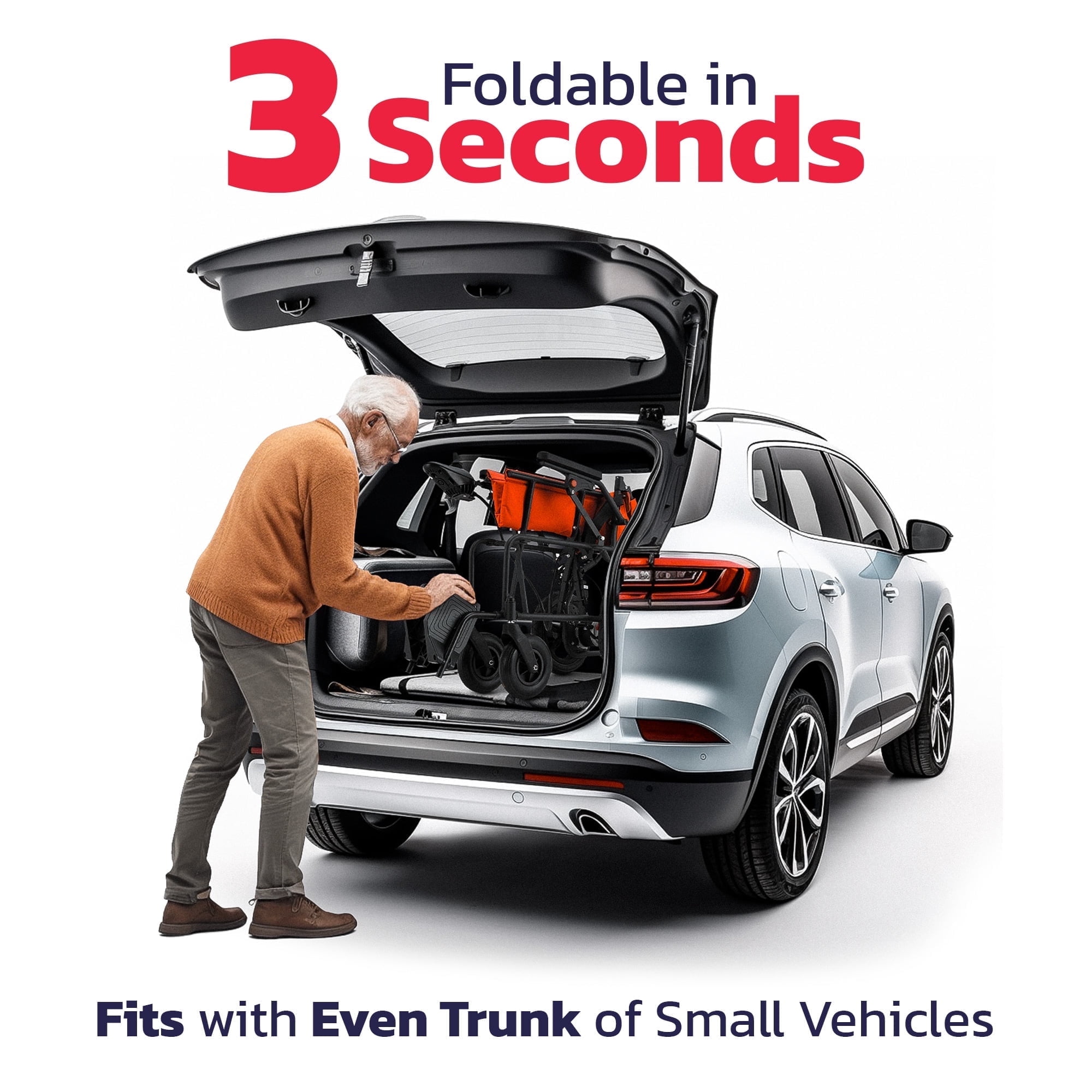 Rubicon Lightweight Foldable Electric Wheelchair, 500W Motor, 12 mi ...