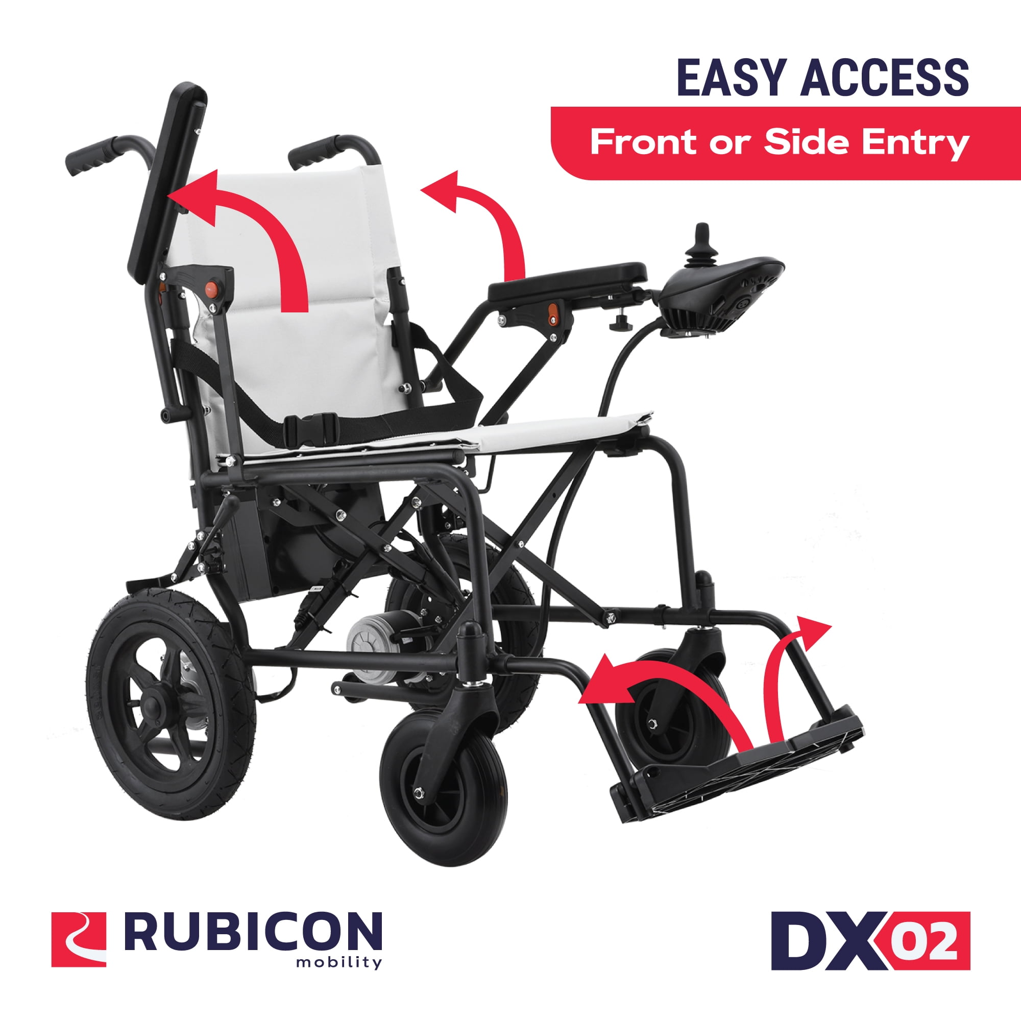 Rubicon Lightweight Foldable Electric Wheelchair, 40lbs, 500W Motor ...