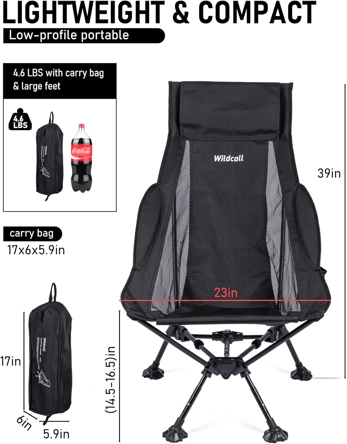 Lightweight Folding High Back Camping Chair with Head Support, Compact ...
