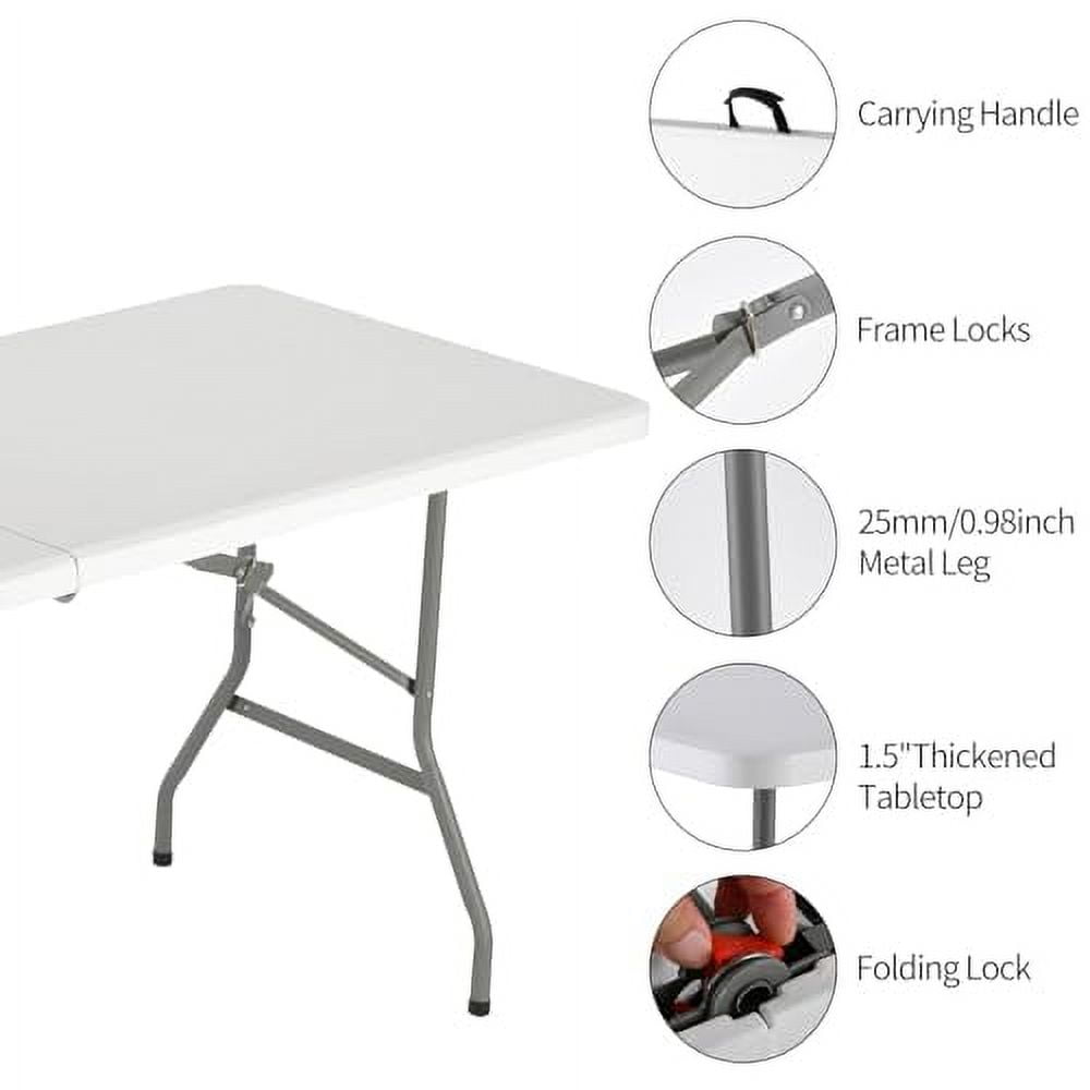 Lightweight Folding Table 6ft, Portable Fold-in-Half Utility Table for ...