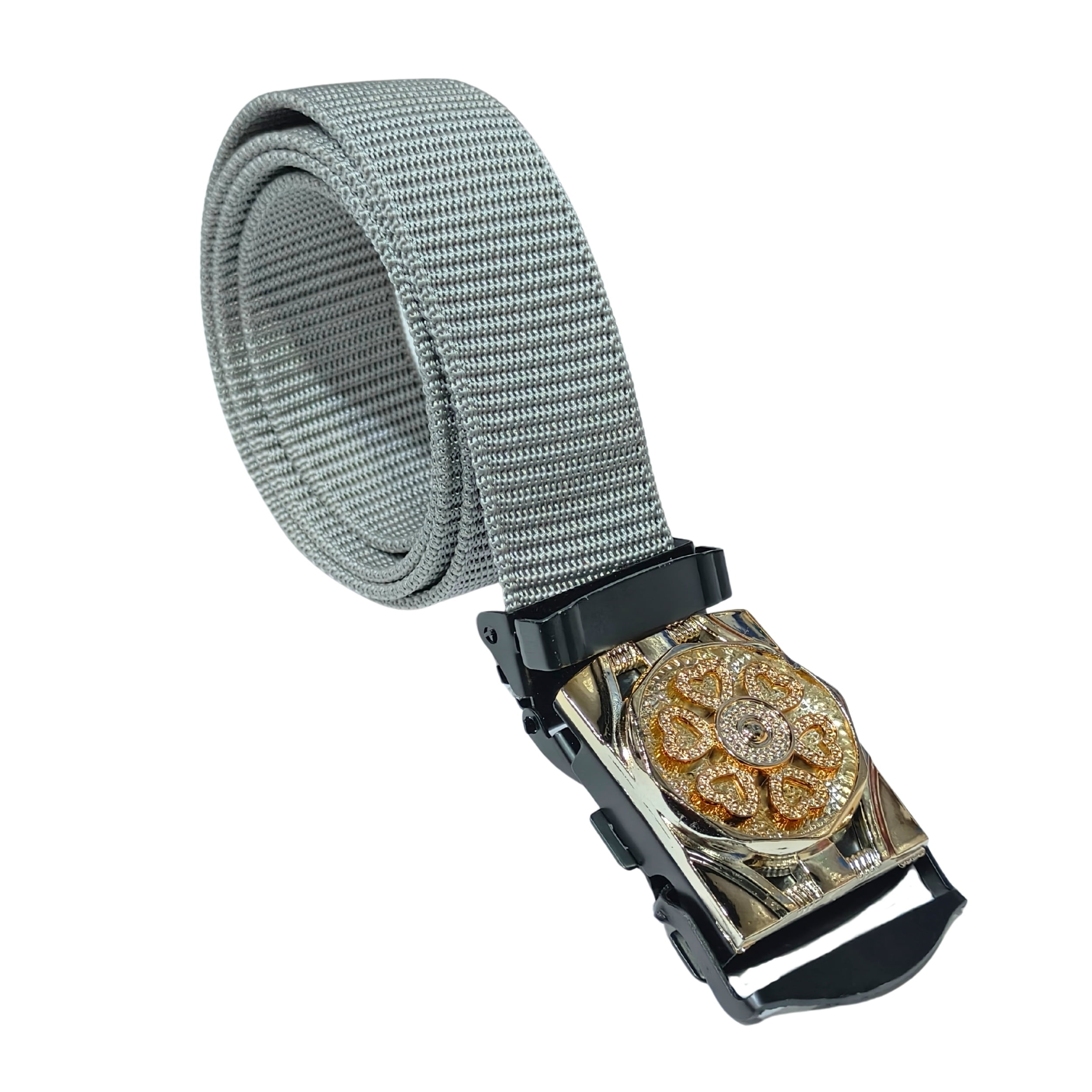 Lightweight Gray Nylon Belt with Strong Golden Auto-Lock Buckle ...