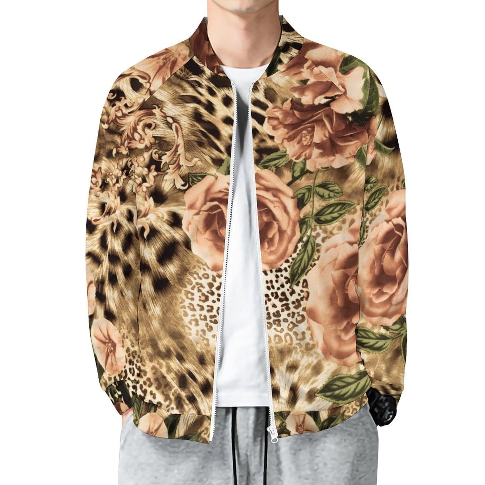 Lightweight Jacket for Men - Animal Leopard Casual Zip Up Bomber Jacket ...