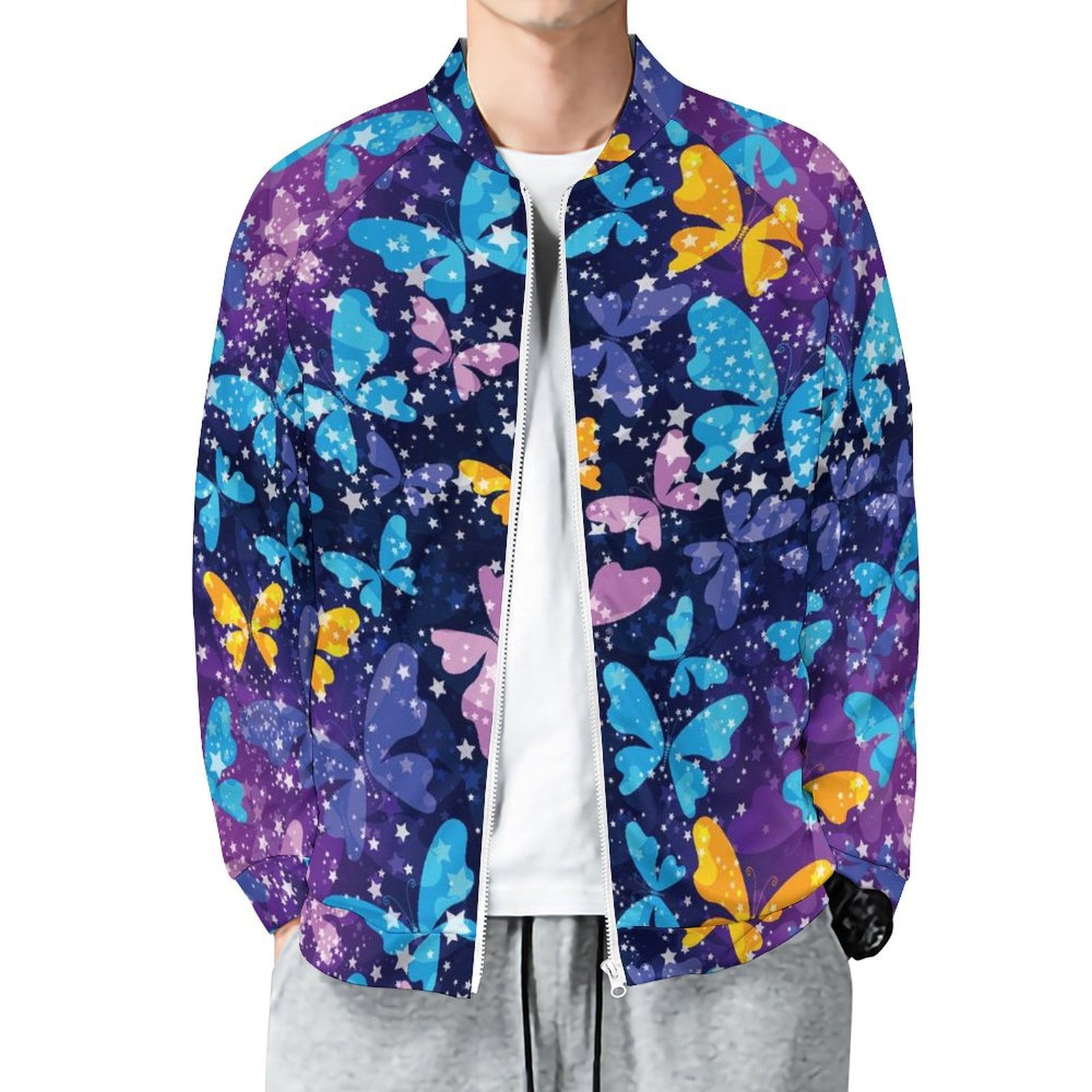 Lightweight Jacket for Men Butterflies Of The Starry Sky Casual Zip Up ...