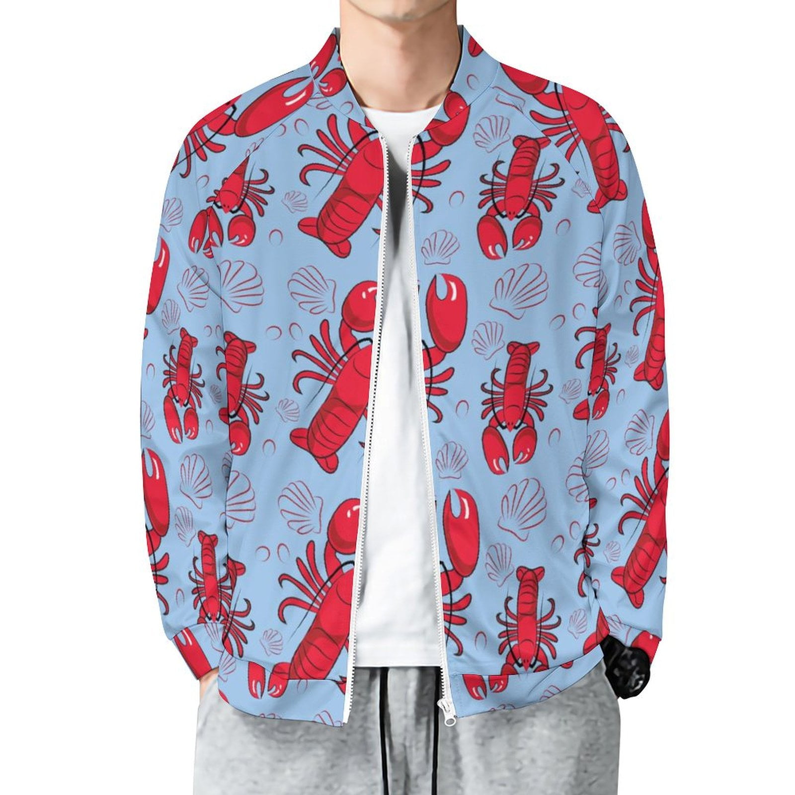 Lightweight Jacket for Men - Cartoon Lobsters 2 Zip Up Bomber Jacket ...