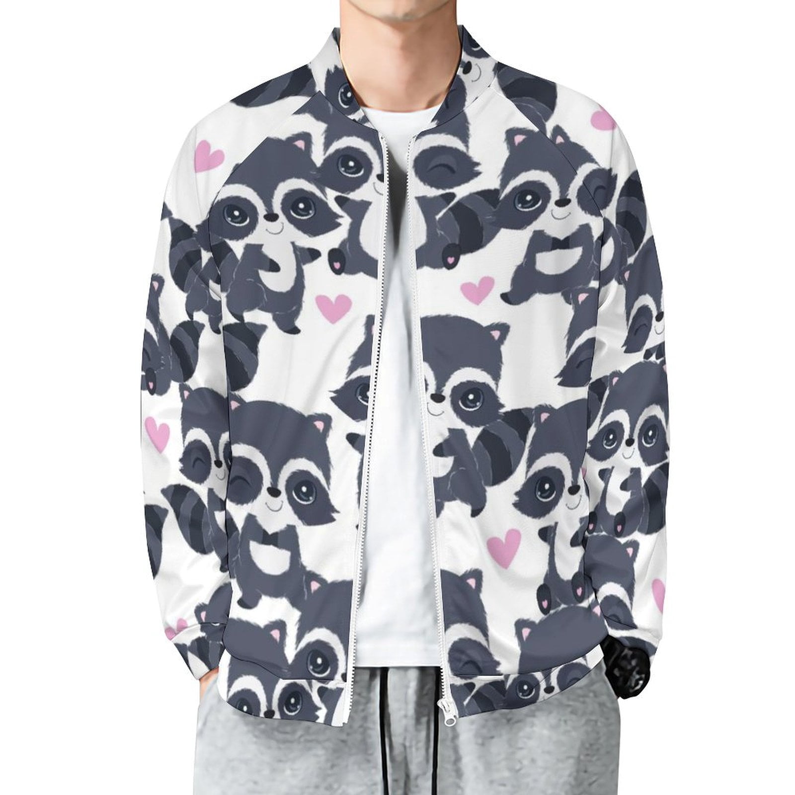 Lightweight Jacket for Men - Cartoon Raccoon Zip Up Bomber Jacket Men ...