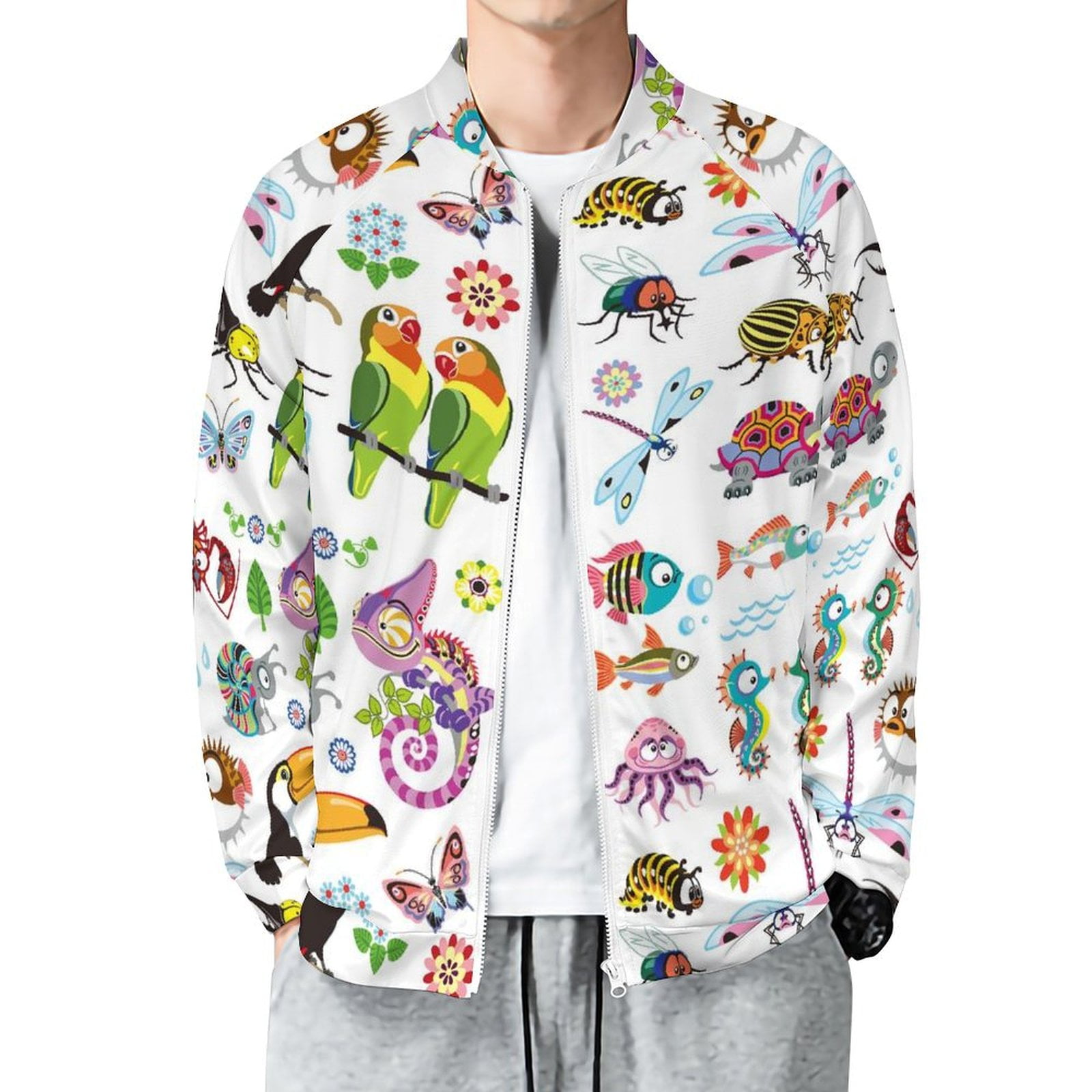 Lightweight Jacket for Men - Cartoon Wild Animals Casual Fashion Zip Up ...