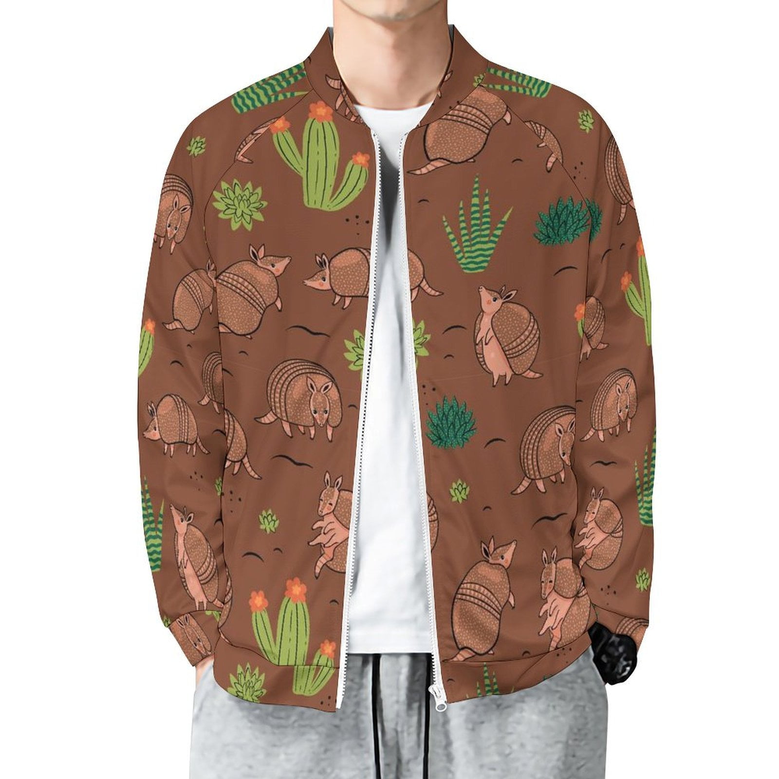 Lightweight Jacket for Men - Cute Armadillos Zip Up Bomber Jacket Men Casual Spring Fall ...
