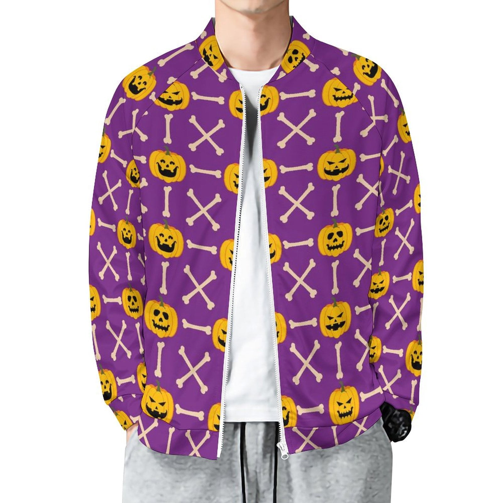 Lightweight Jacket for Men Halloween Pumpkins Print Casual Zip Up ...