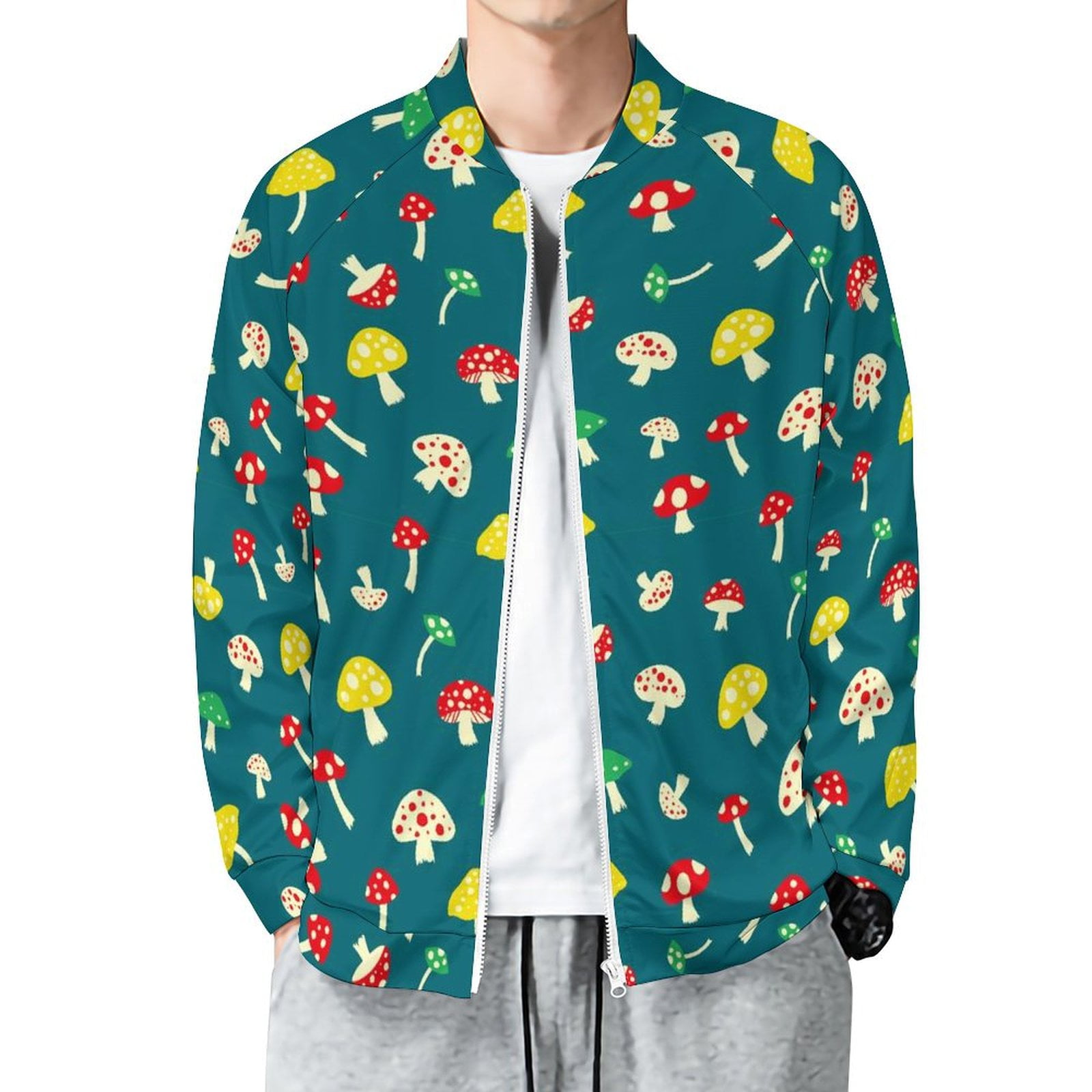 Lightweight Jacket for Men - Mushrooms Casual Fashion Zip Up Bomber ...