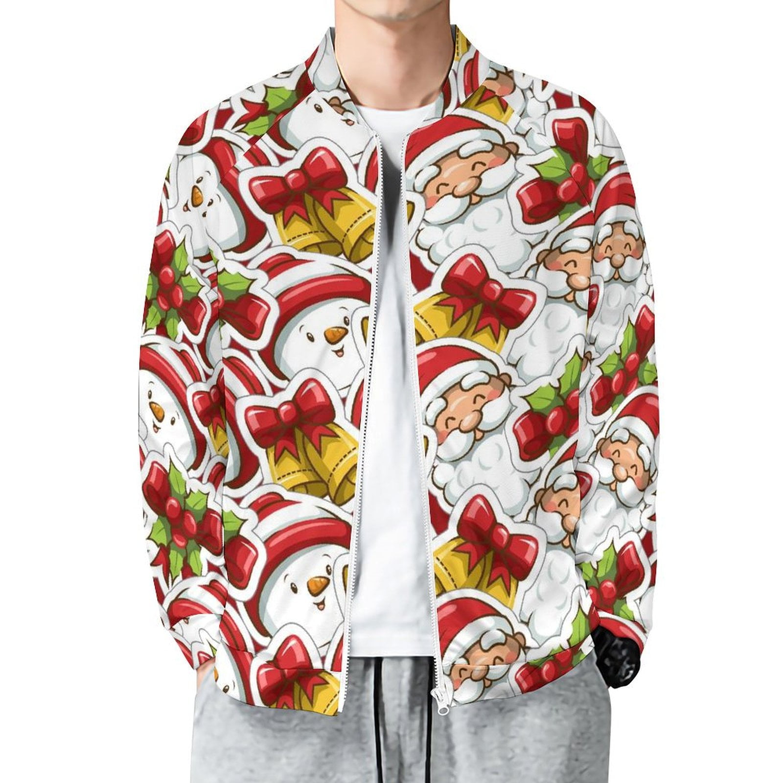 Lightweight Jacket for Men - Santa Claus Bells Snowman Casual Fashion ...