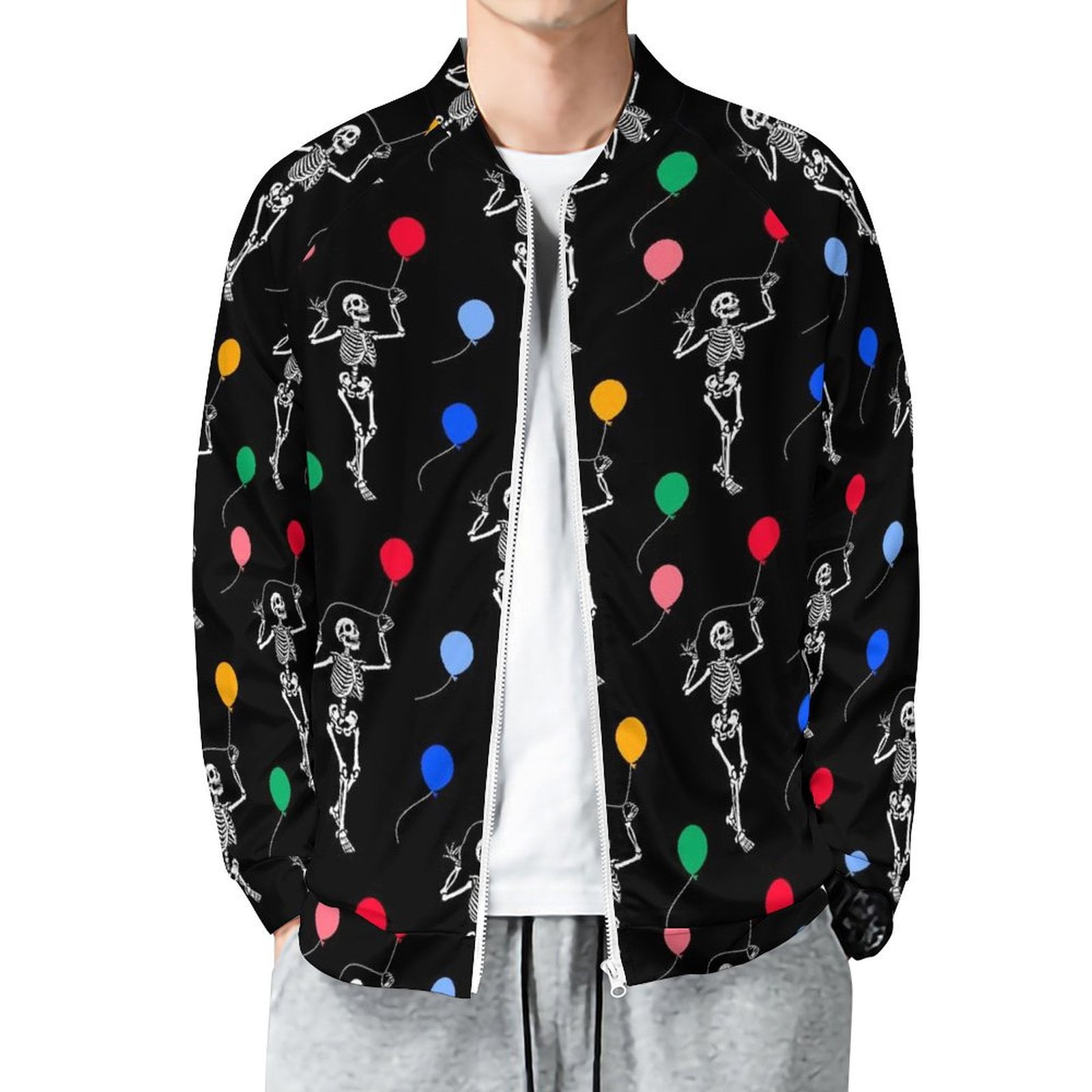 Lightweight Jacket for Men - Skull Halloween Design Casual Zip Up ...