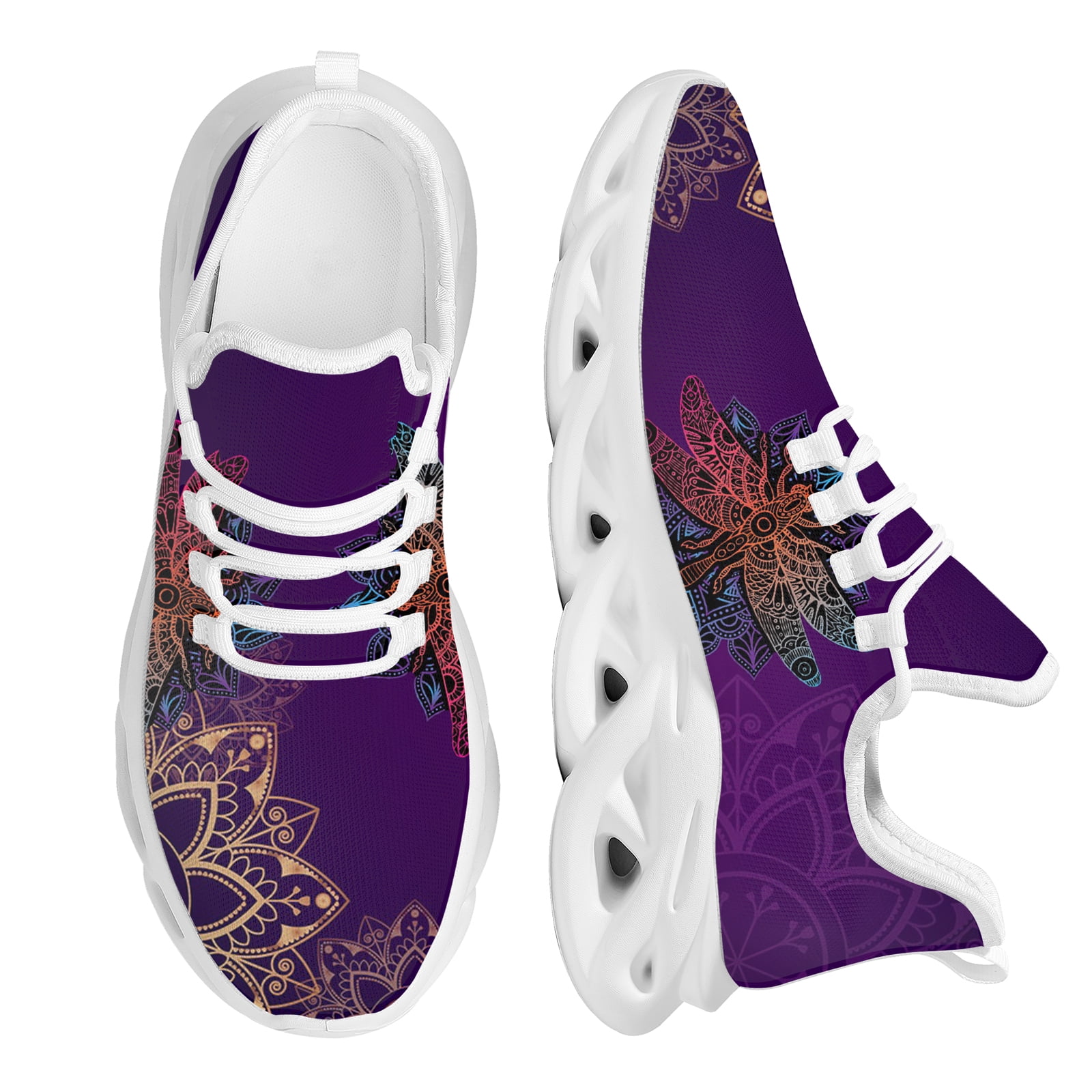 Lightweight Lace-up Platform Shoes Dark Purple Mandala Dragonfly ...