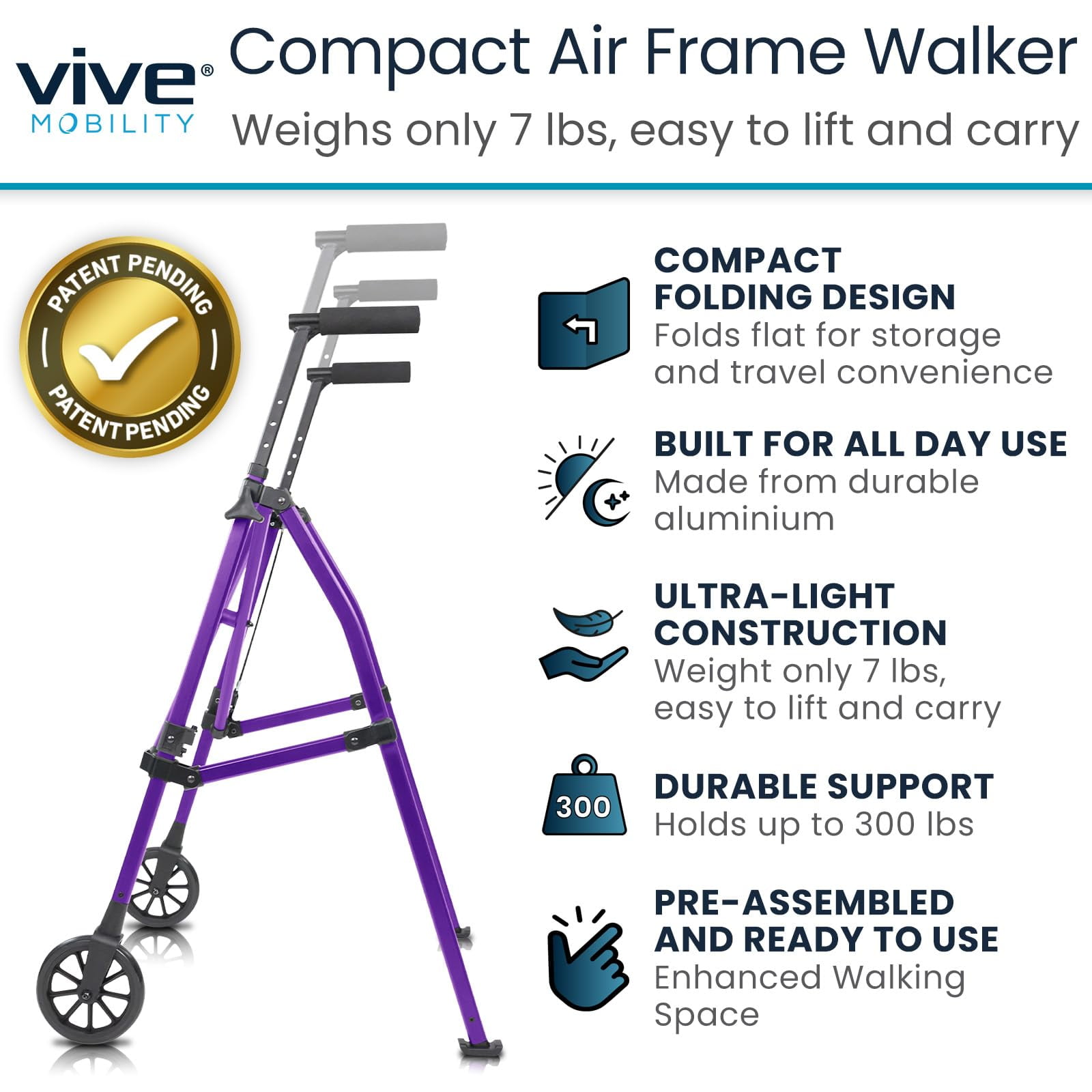 Lightweight Narrow Folding Walker for Seniors with Wheels, Compact ...