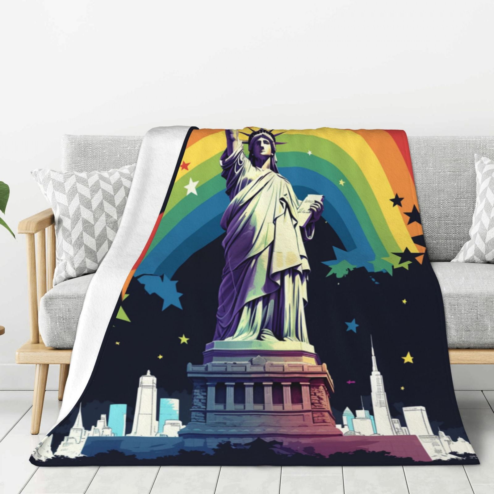 Lightweight Plush Fuzzy Cozy Soft Blankets Statue Of Liberty Pride Warm ...